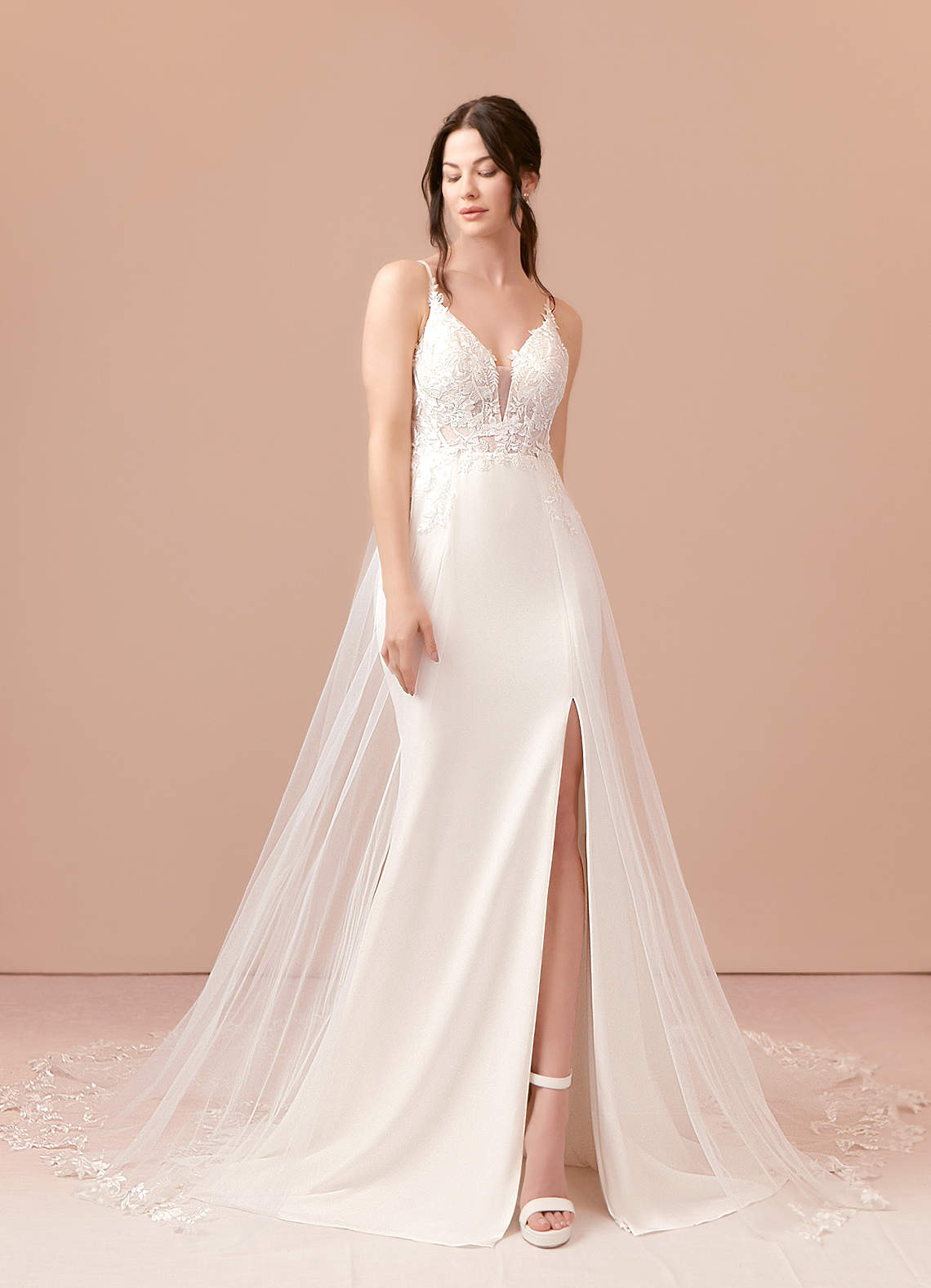 Azazie Annalize Diamond White Champagne Mermaid Lace Stretch Crepe ...