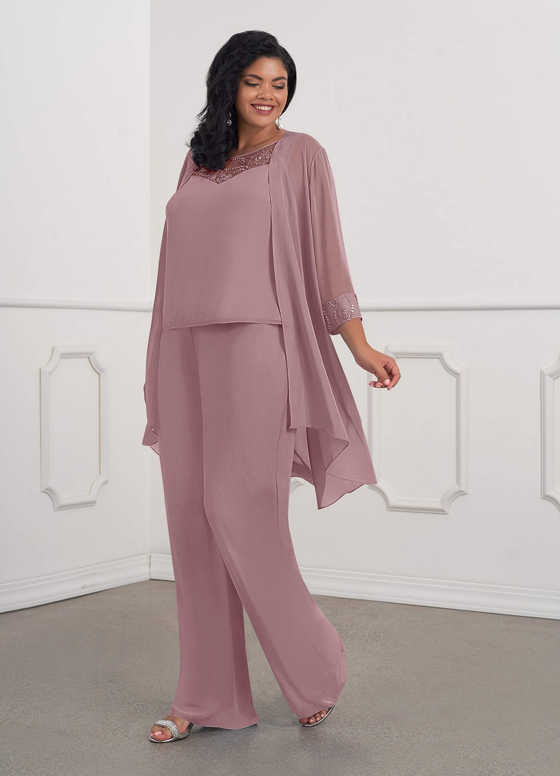 Azazie Maura Dusty Rose Jumpsuit/Pantsuit Sequins Chiffon Dress | Azazie