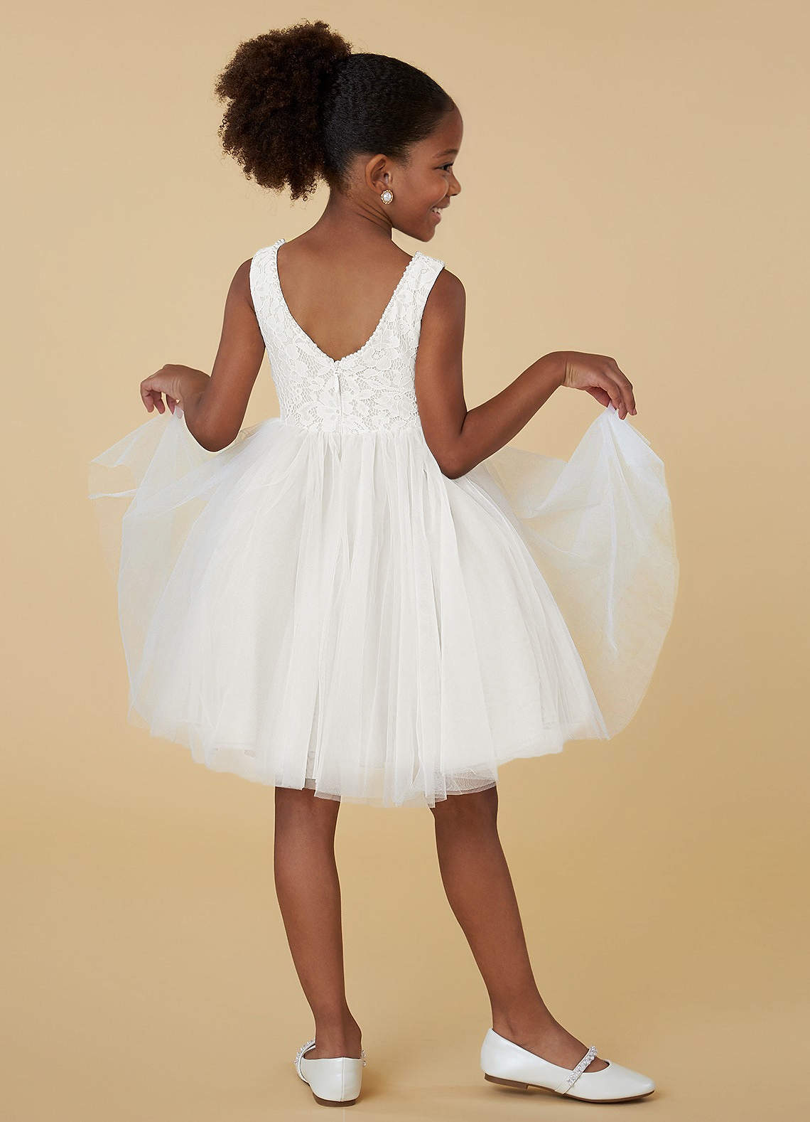 Azazie Sharlie Diamond White A-Line Lace Tulle Dress | Azazie