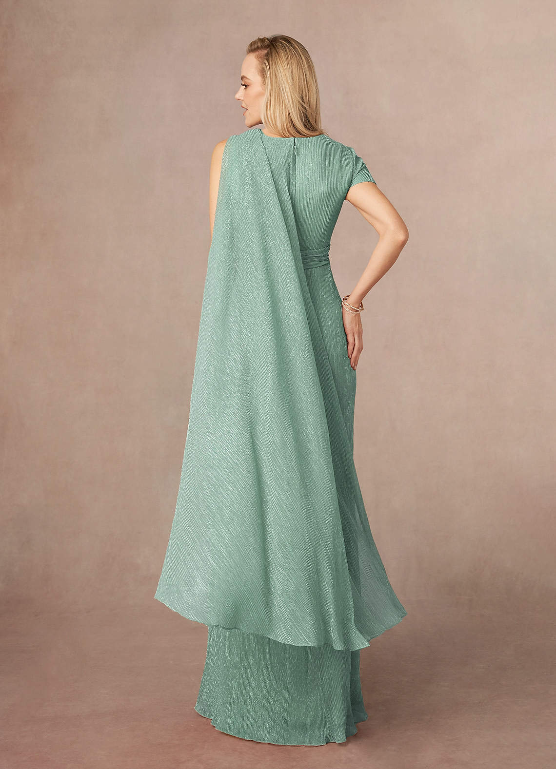 Azazie Janetta Aquamarine Mermaid Ruffle Cape Metallic Mesh Dress | Azazie