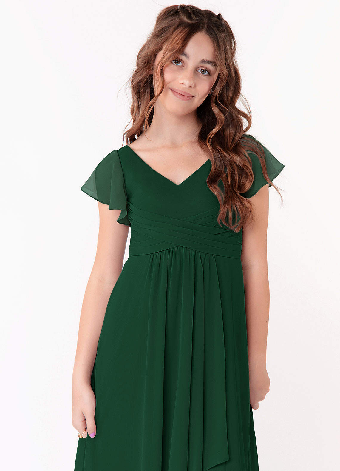 Dark Green Azazie Omari Junior Junior Bridesmaid Dresses | Azazie