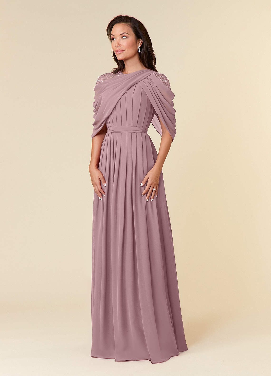 Azazie Olena Dusty Rose A-Line Sequins Chiffon Dress | Azazie