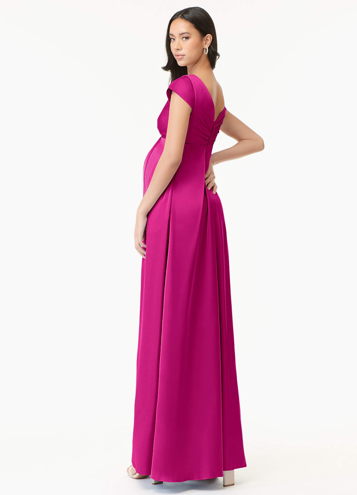 Azazie Allessia Stretch Satin Dress Fuchsia Maternity Bridesmaid ...