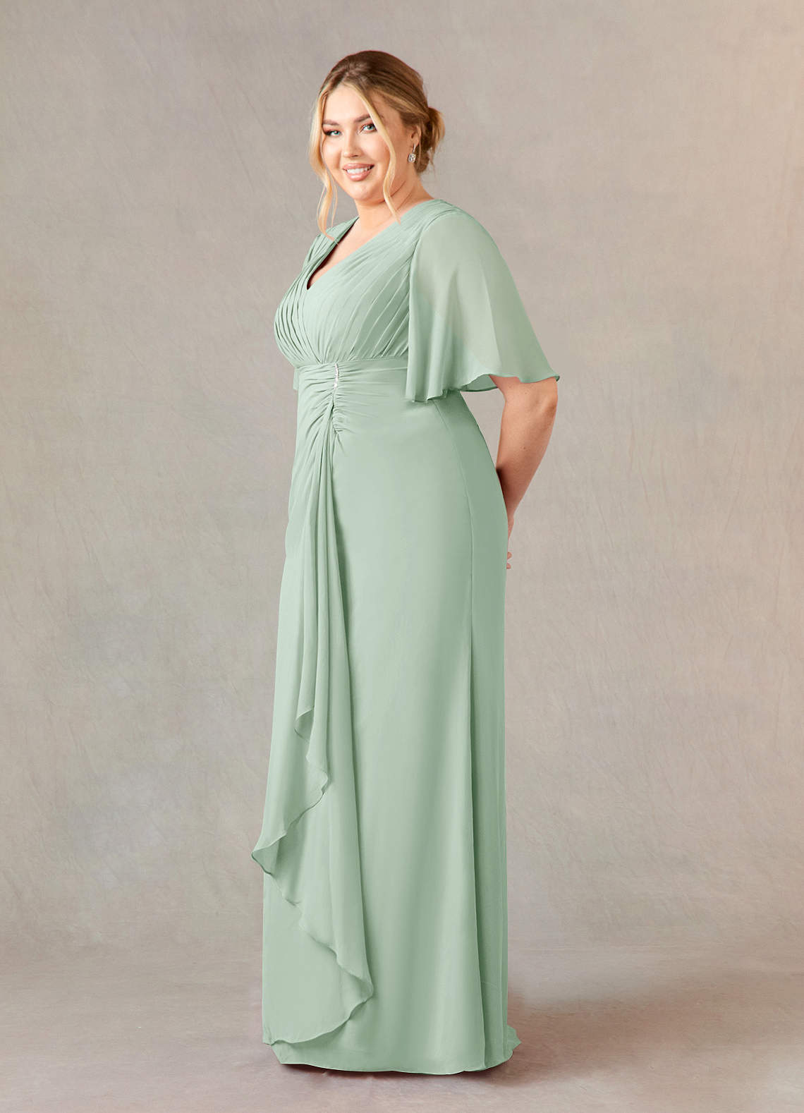 Azazie Carson Agave A-Line V-Neck Lace Chiffon Dress | Azazie