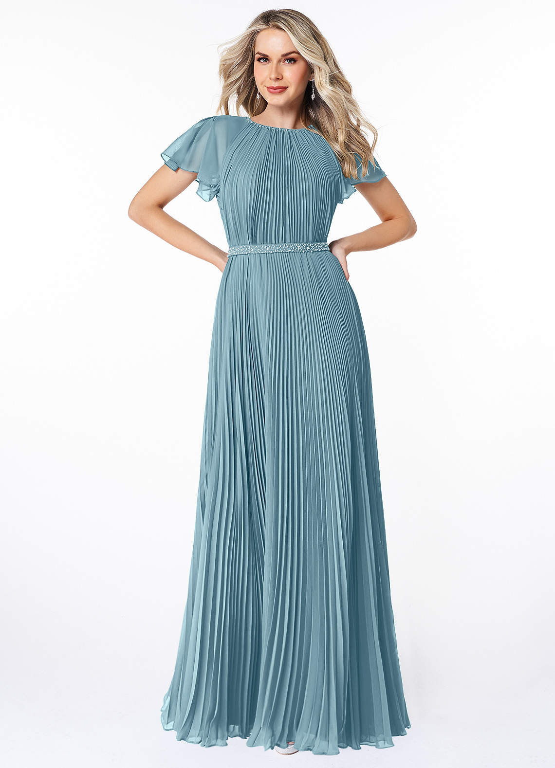 Moody Blue Azazie Kara Modest Bridesmaid Dresses | Azazie