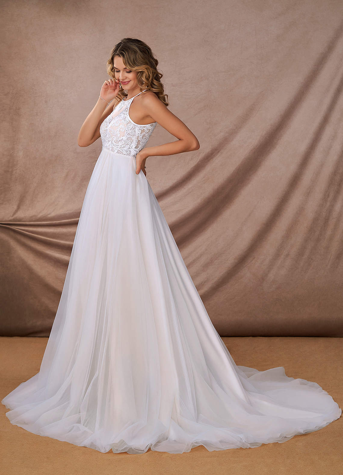 Lavender Mist Azazie Odell A-Line Halter Sequins Tulle Chapel Train ...