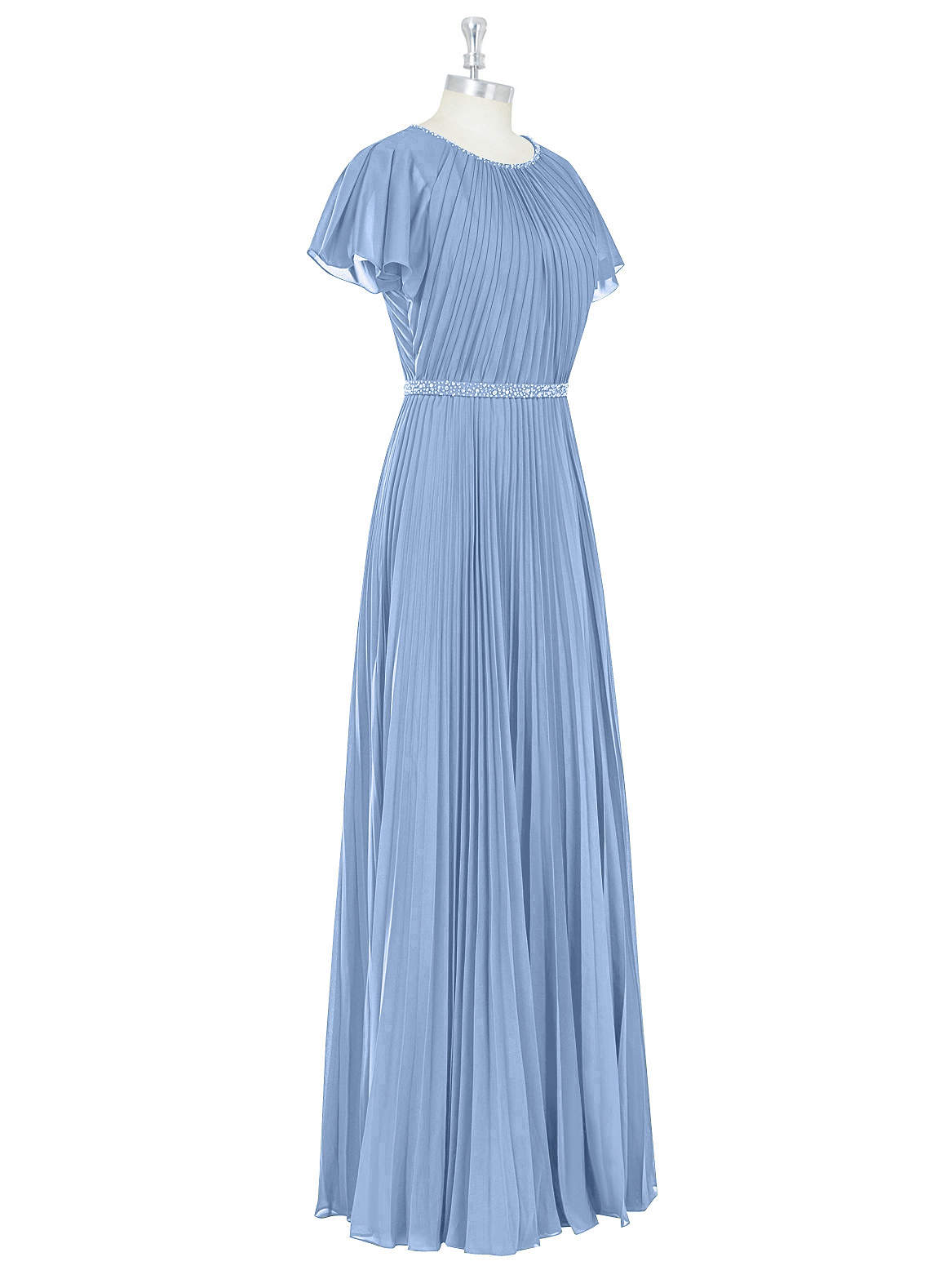 Azazie Kara Steel Blue Modest Bridesmaid Dresses Azazie