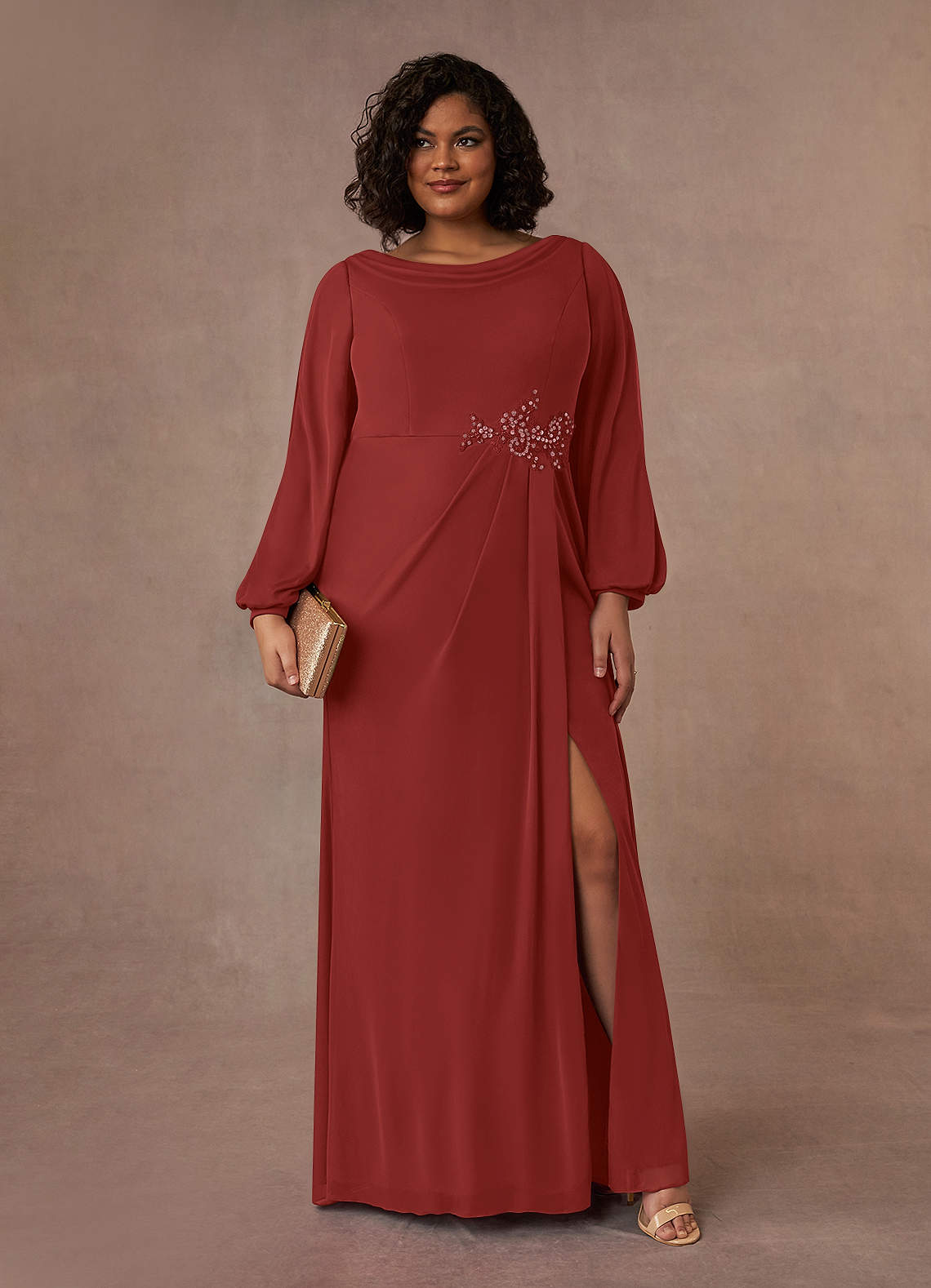 Azazie Satasha Rust A-Line Cowl Neckline Lace Mesh Dress Mother of the ...