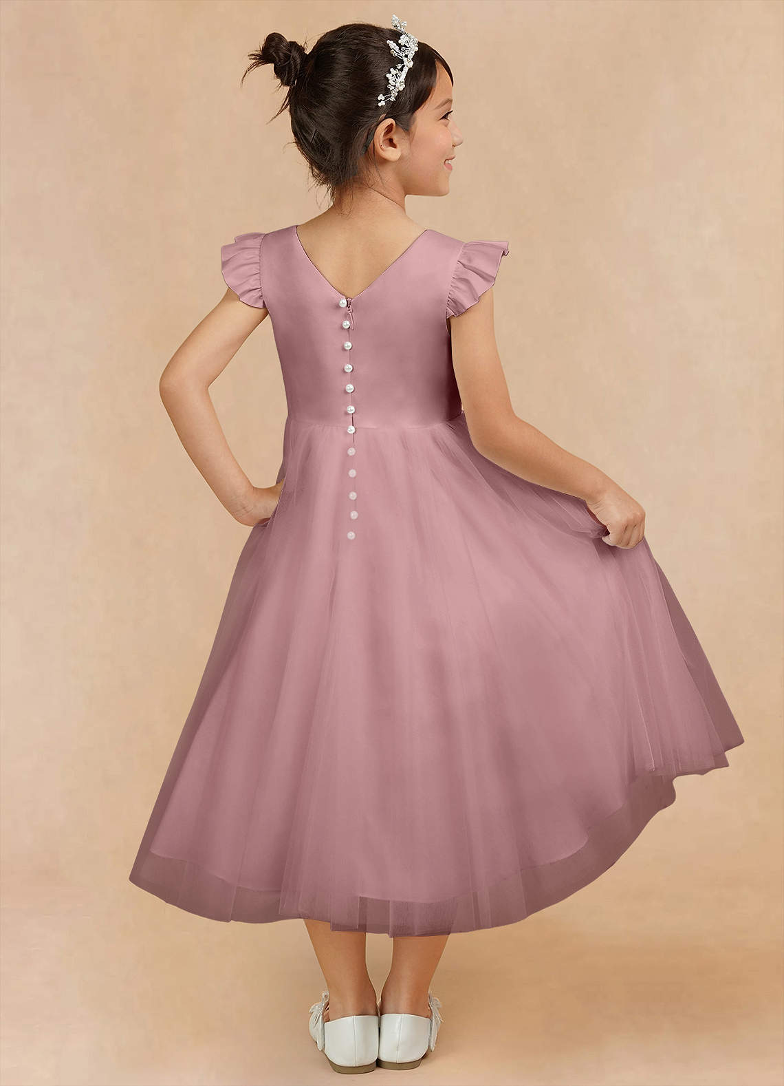 Dusty Rose Azazie Hemi Dusty Rose A-Line Bow Tulle Dress | Azazie