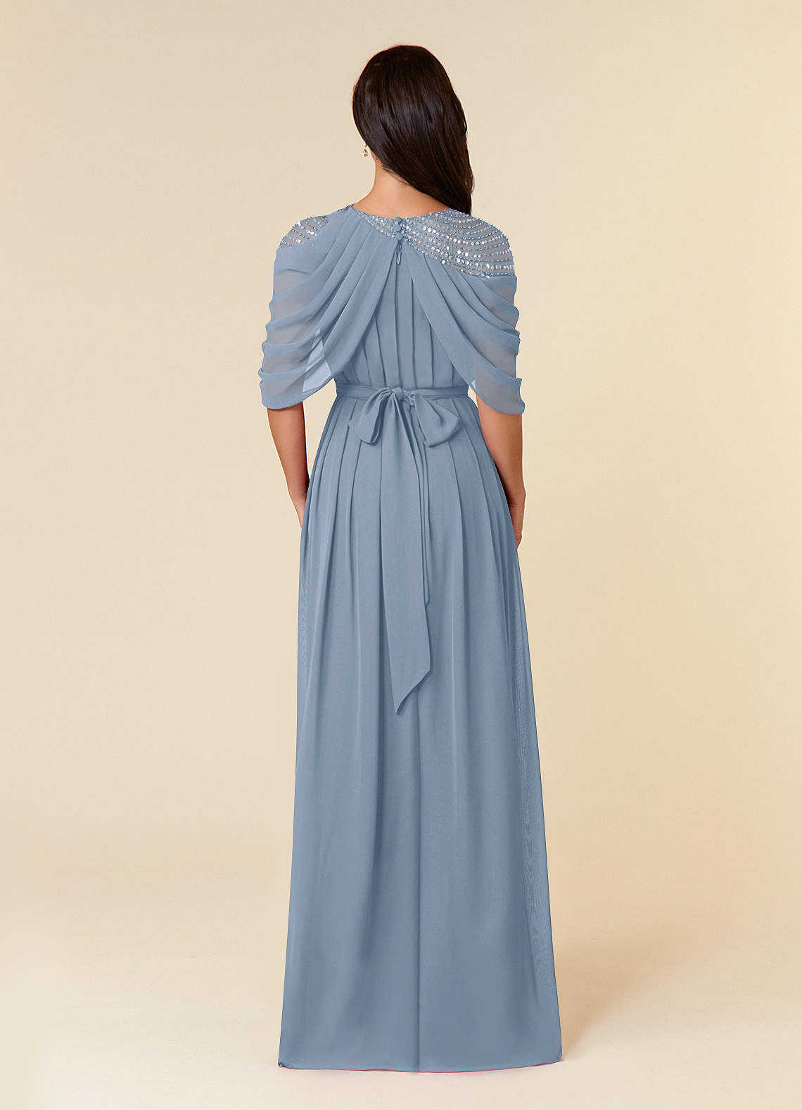 Azazie Olena Dusty Blue A-Line Sequins Chiffon Dress | Azazie