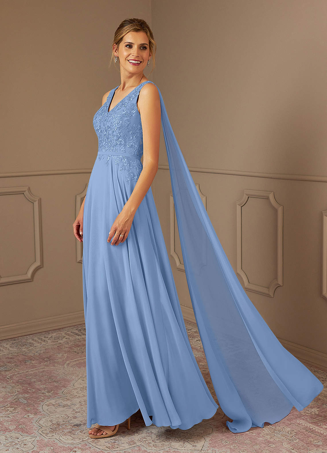 Steel Blue Azazie Joules A-Line Sequins Chiffon Floor-Length Dress | Azazie