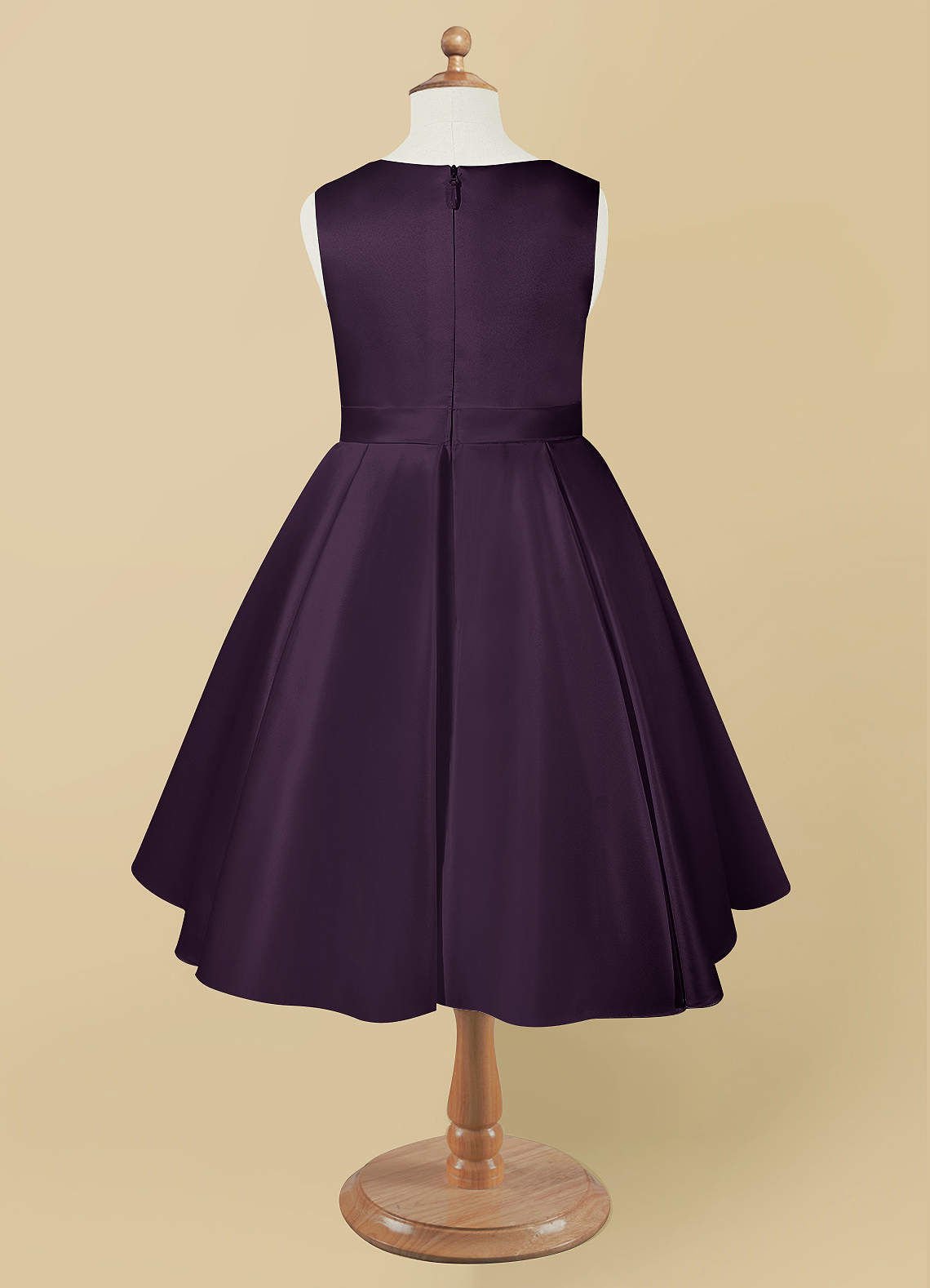 Plum Azazie Coco A-Line Bow Matte Satin Knee-Length Dress | Azazie