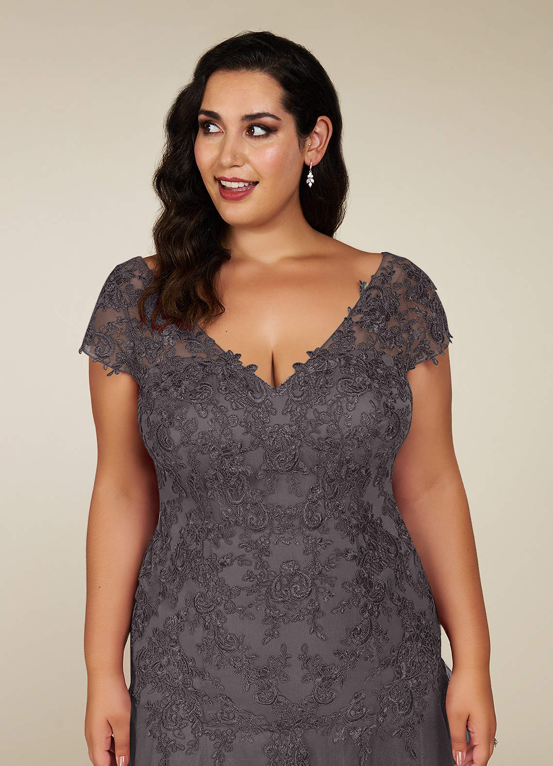 Steel Grey Azazie Romy Mermaid V-Neck Sequins Tulle Floor-Length Dress ...