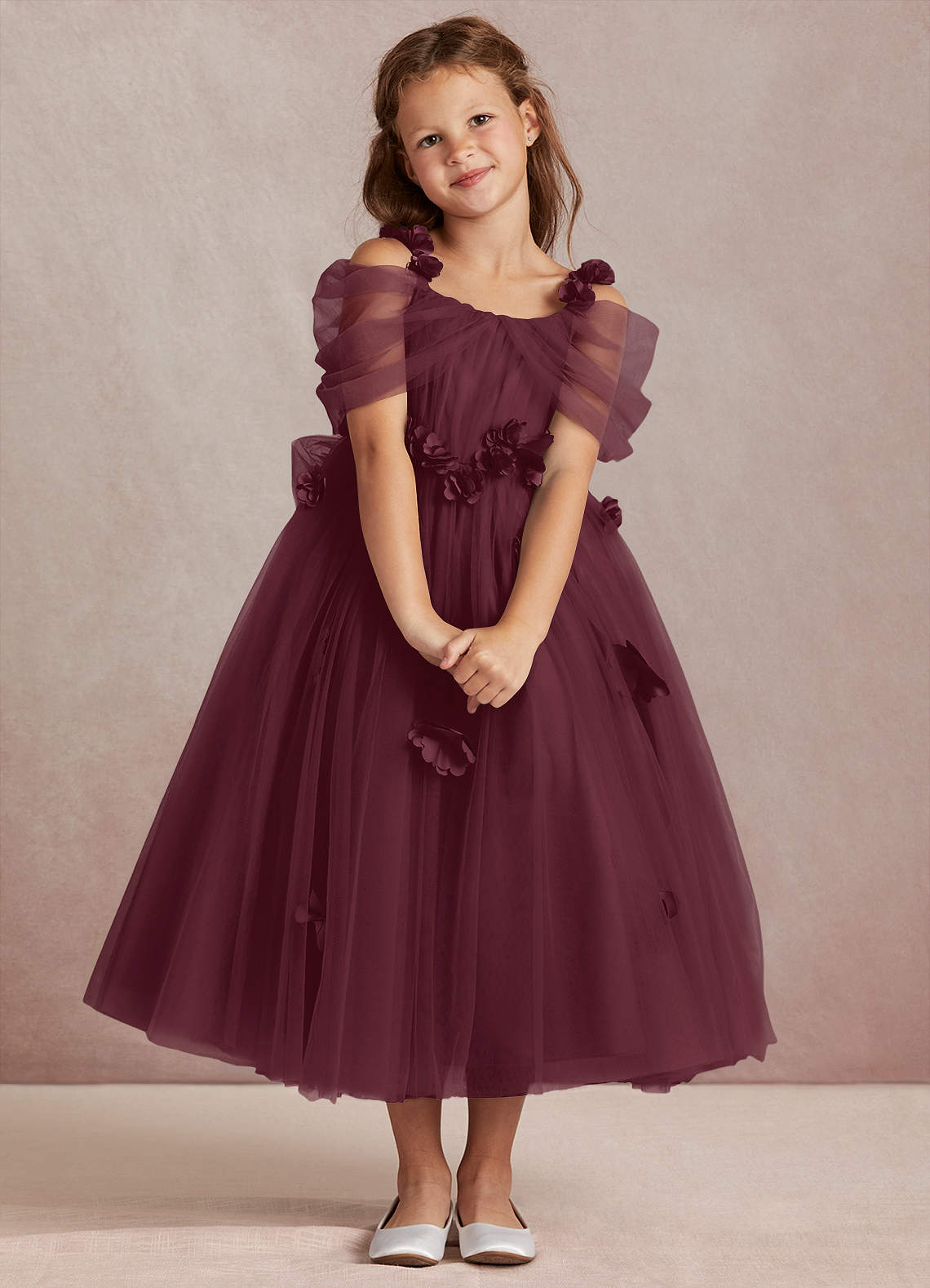 Azazie Shaylee Cabernet A-Line Off the Shoulder Tulle Dress | Azazie
