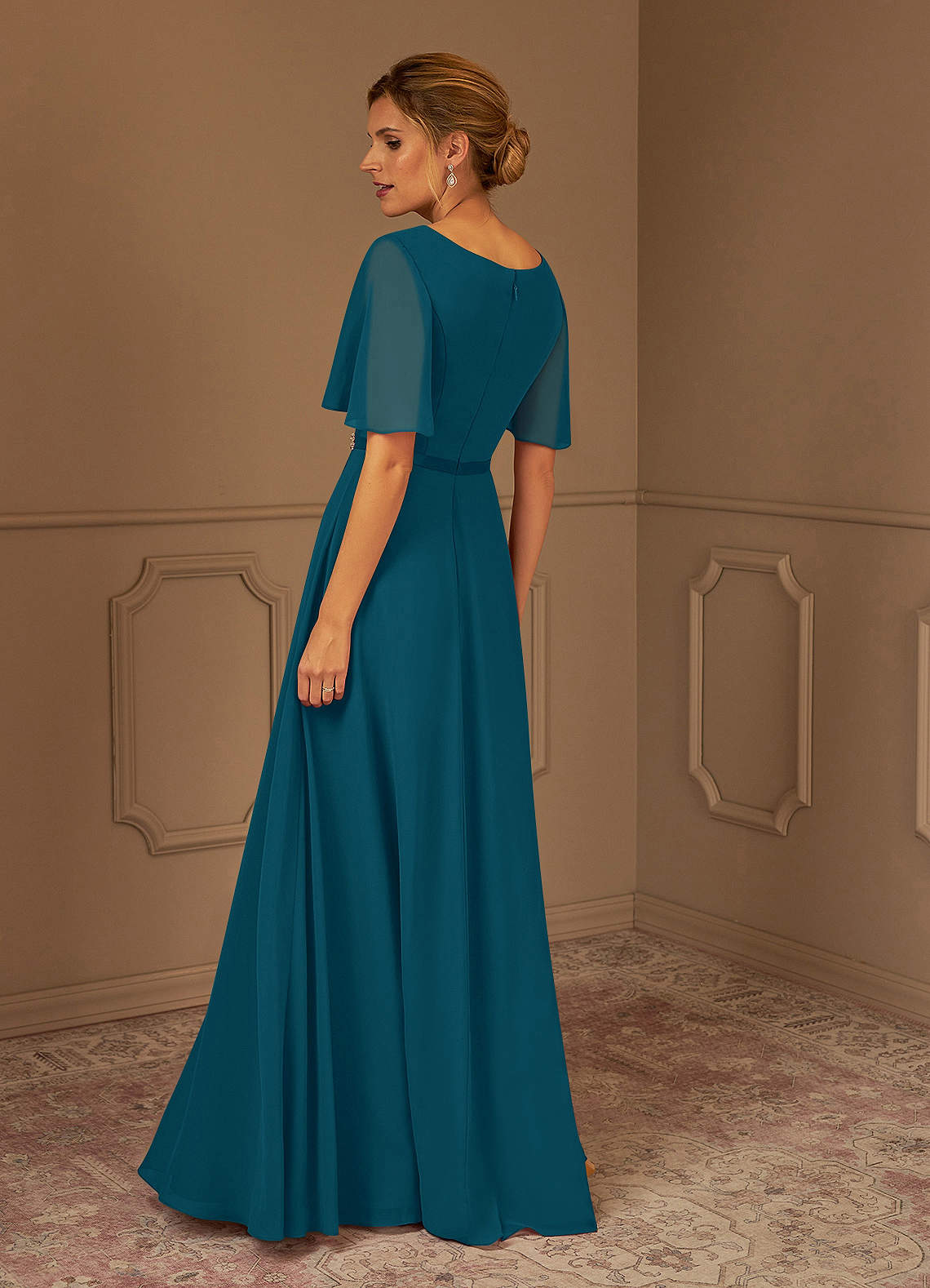 Ink Blue Azazie Tricia A-Line V-Neck Pleated Chiffon Floor-Length Dress ...