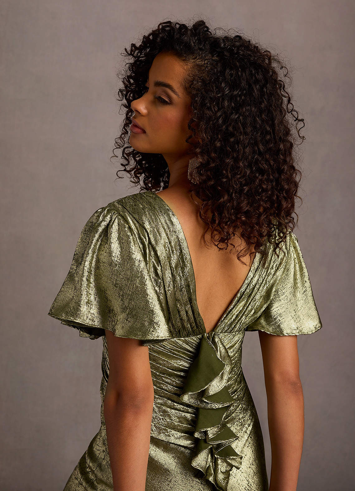 Nancy Gold Leaf Plunging Maxi Dress Atelier Dresses | Azazie