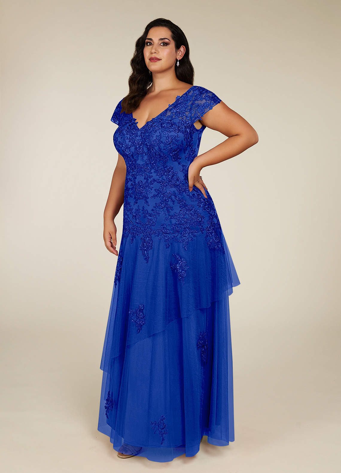 Royal Blue Azazie Romy Royal Blue Mermaid V-Neck Sequins Tulle Dress ...