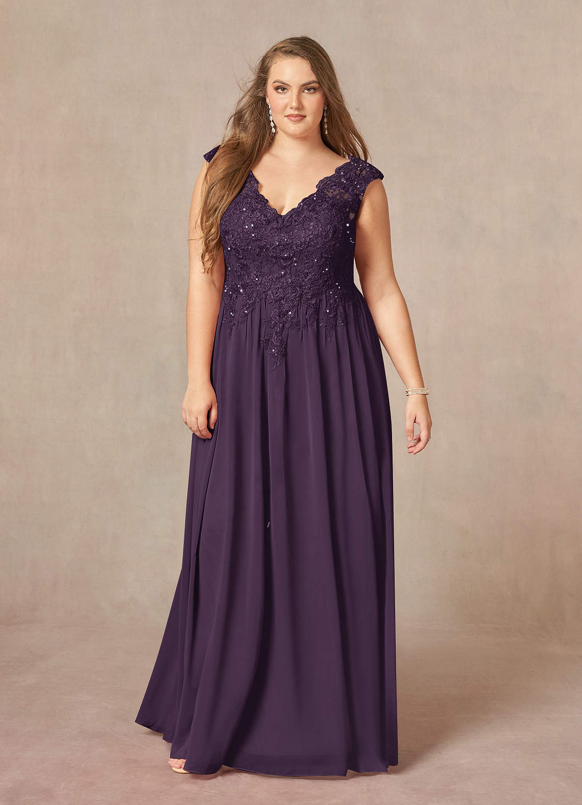 Plum Azazie Amethyst Plum A-Line V-Neck Sequins Chiffon Dress | Azazie