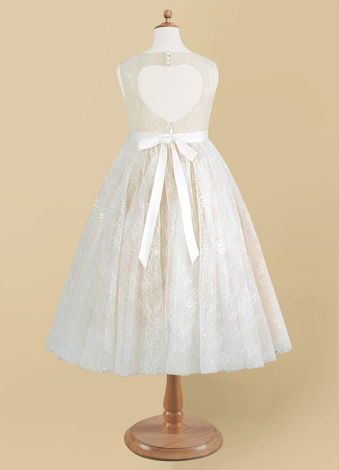 Diamond White/Champagne Azazie Ellie A-Line Lace Tea-Length Dress | Azazie