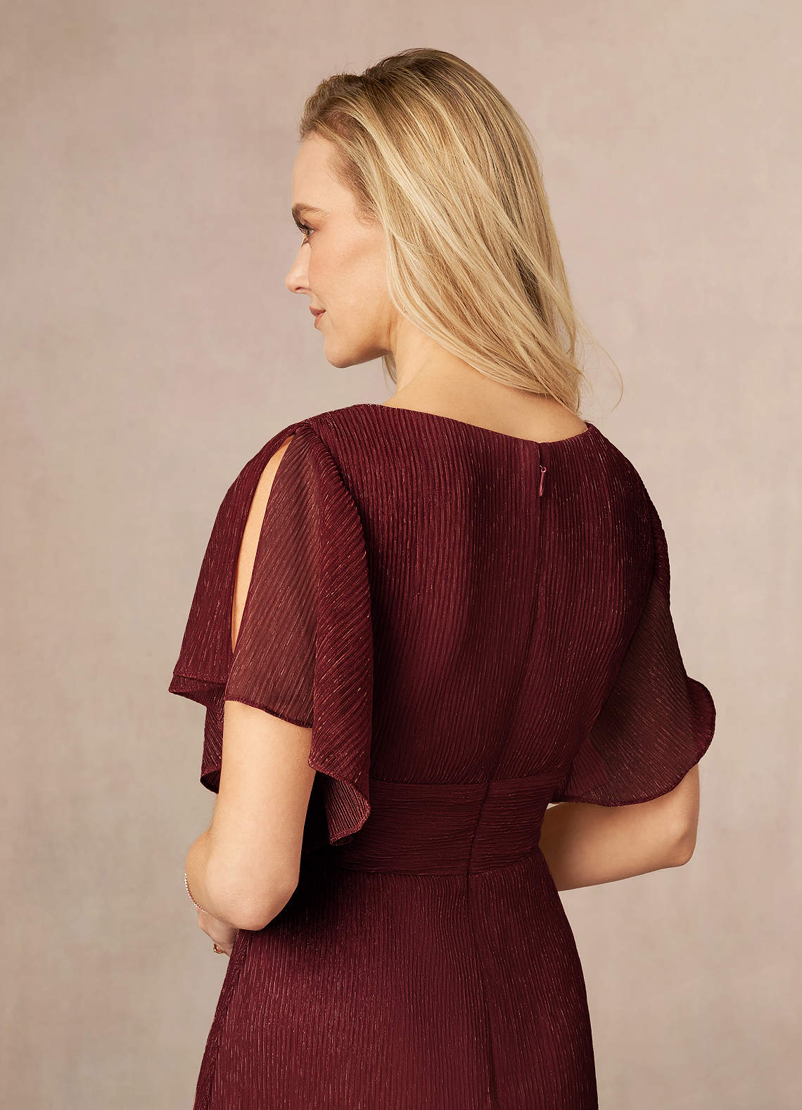 Azazie Kathryn Ruby A-Line V-Neck Flutter Sleeve Metallic Mesh Dress ...