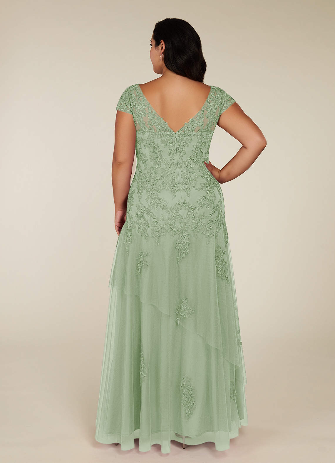 Dusty Sage Azazie Romy Mermaid V-Neck Sequins Tulle Floor-Length Dress ...