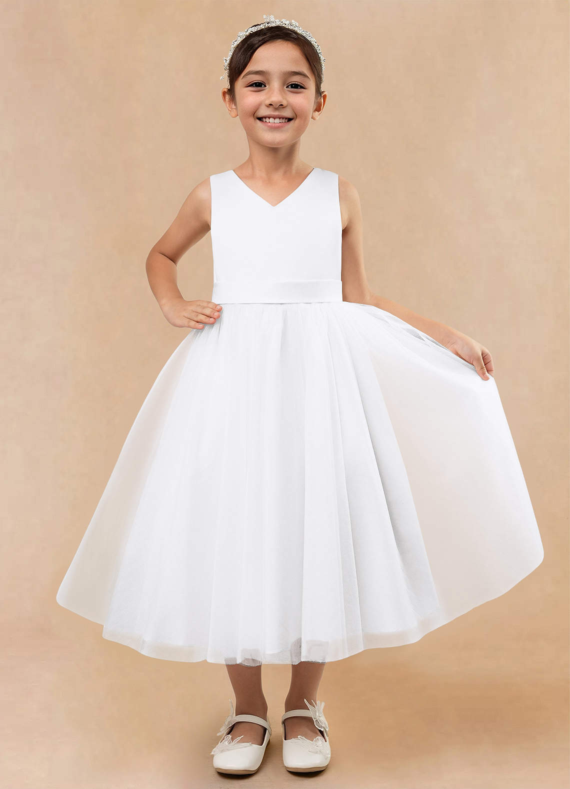 White Azazie Marlee White A-Line Pleated Matte Satin Dress | Azazie