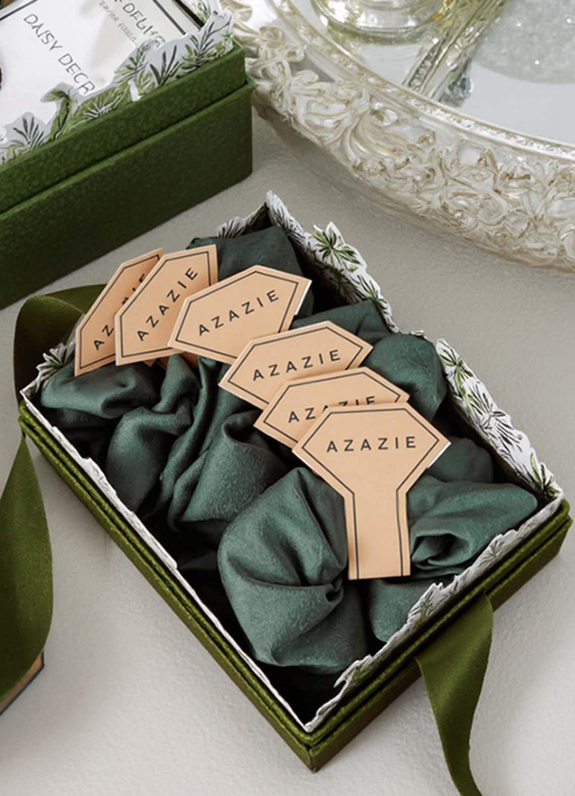 Stretch Satin Eucalyptus Over Size Scrunchie Box | Azazie