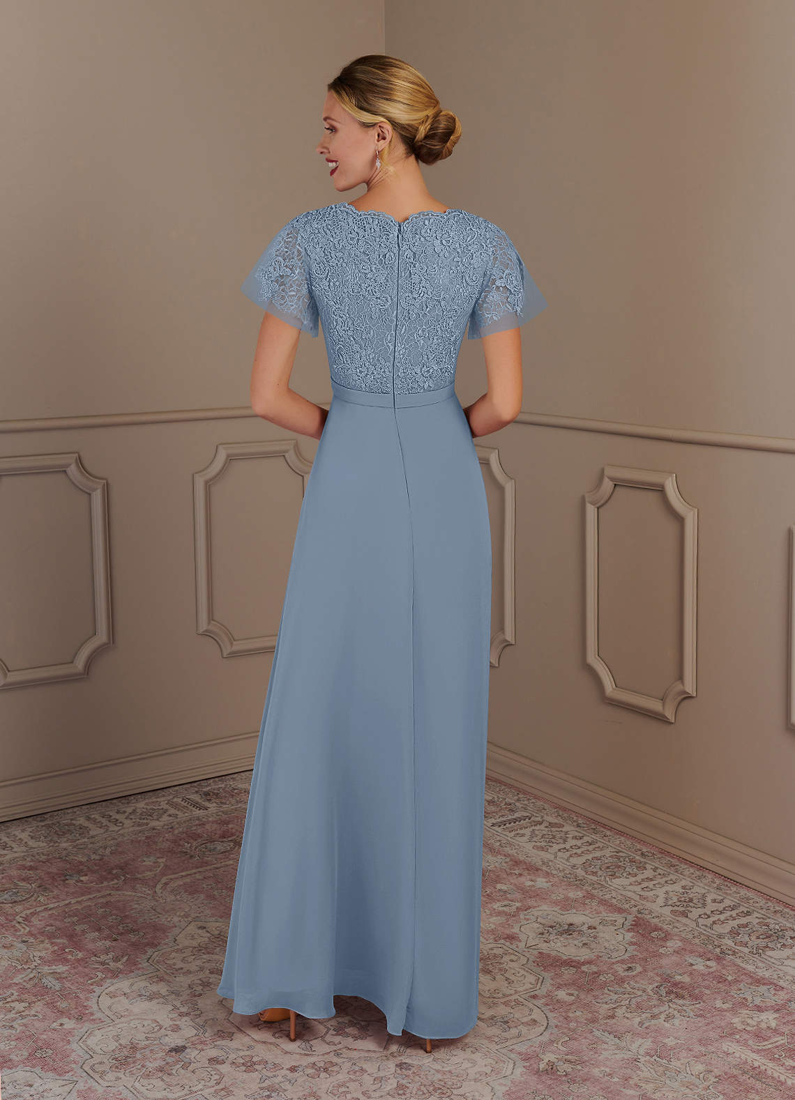 Dusty Blue Azazie Singer Dusty Blue A-Line V-Neck Lace Chiffon Dress ...