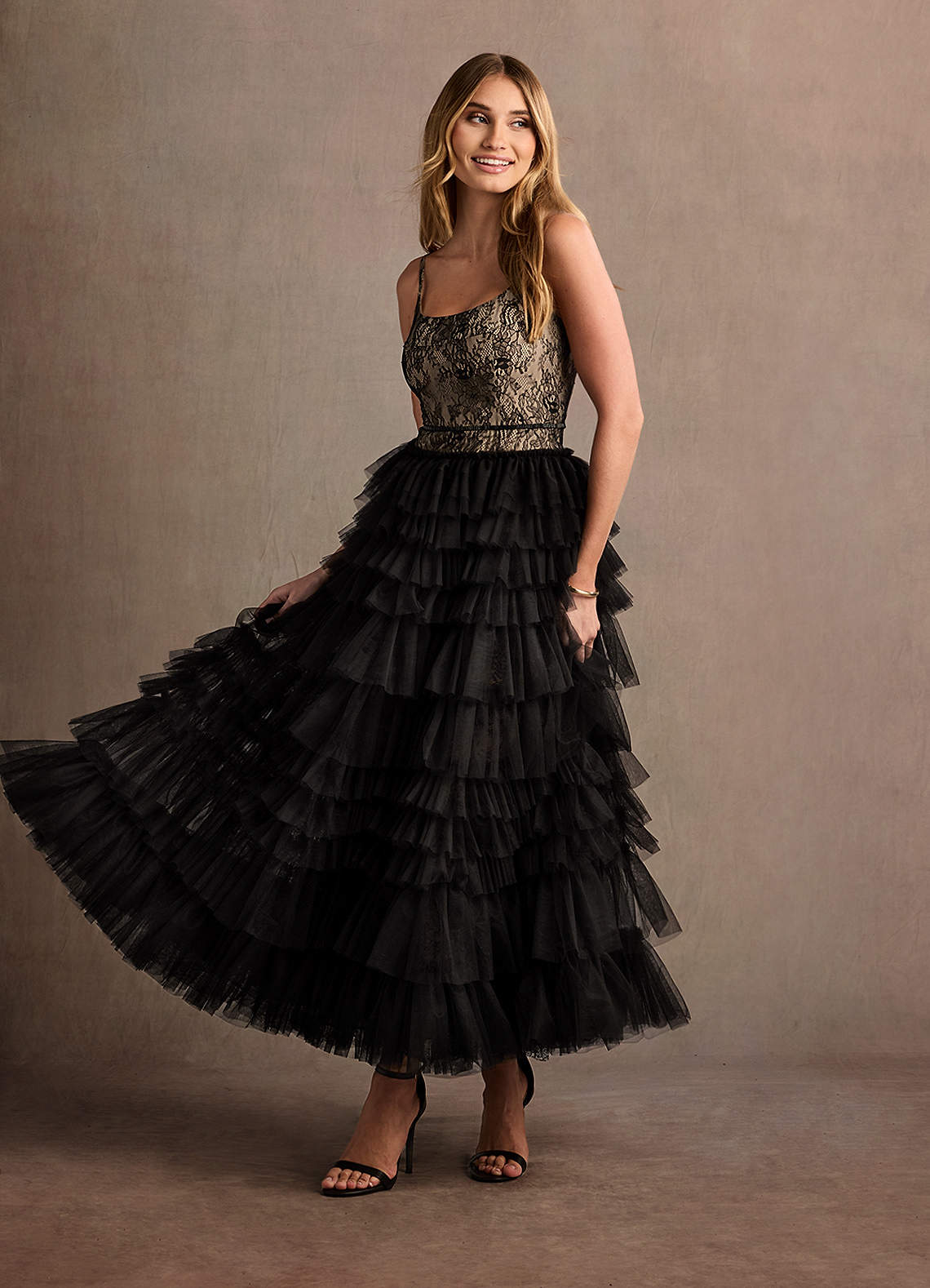 Leia Black Ruffle Maxi Dress | Azazie AU