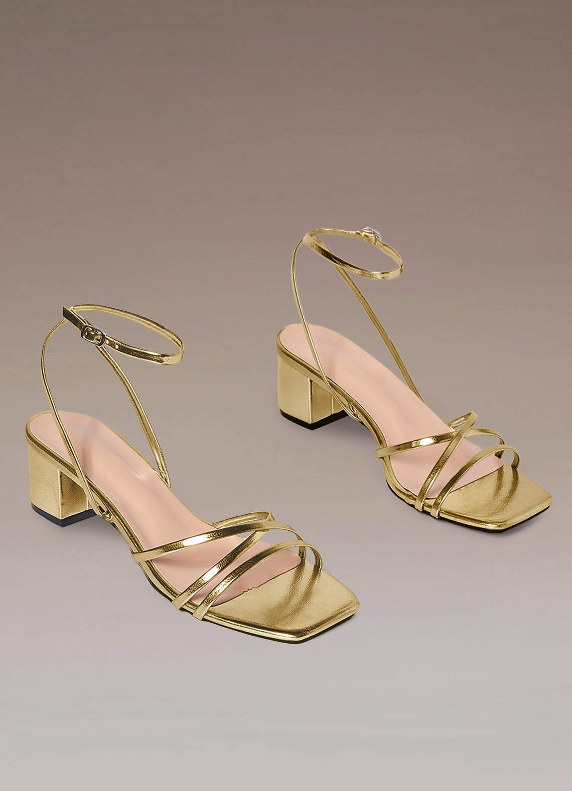 Gold Cross Strips Block Heel Sandals | Azazie
