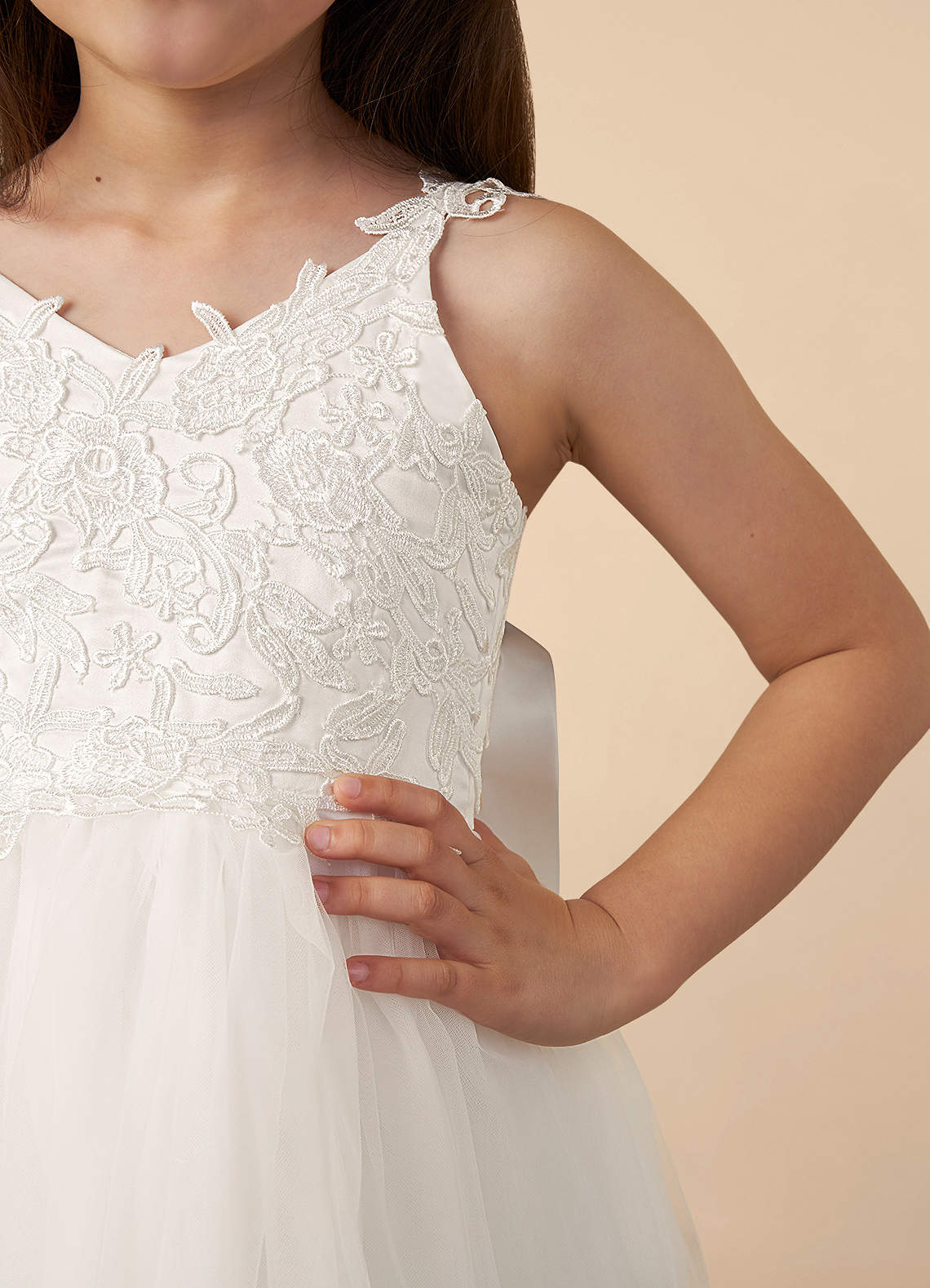 Diamond White Azazie Ellison Ball-Gown Lace Tulle Ankle-Length Dress ...