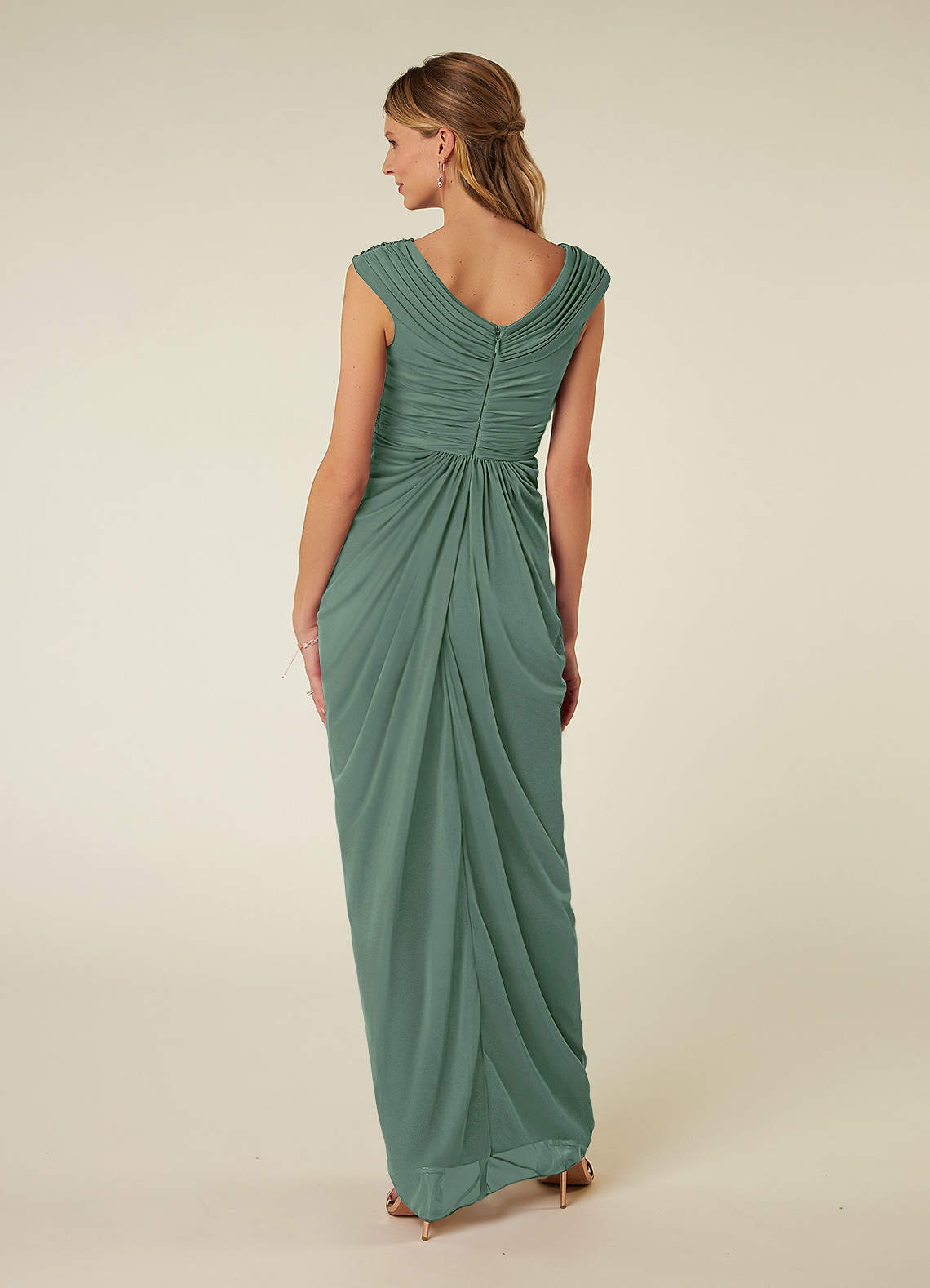 Eucalyptus Azazie Lisolette Eucalyptus Sheath Pleated Mesh Dress | Azazie