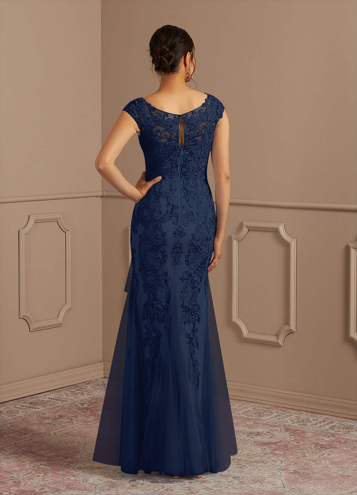 Azazie Melena Dark Navy Mermaid Lace Tulle Dress | Azazie