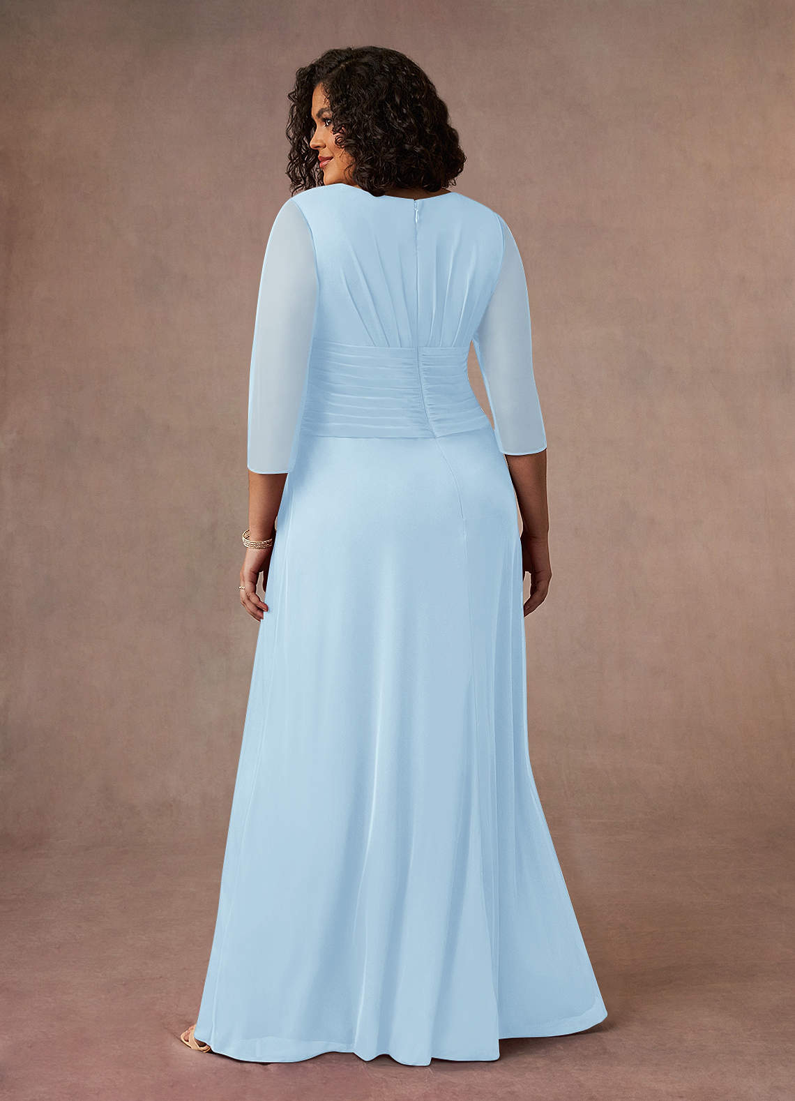 Azazie Annetta Sky Blue A-Line V-Neck Pleated Mesh Dress | Azazie