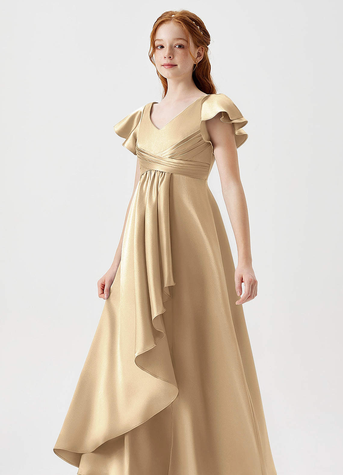 Azazie Omari Junior Bridesmaid Dress in Champagne | Azazie