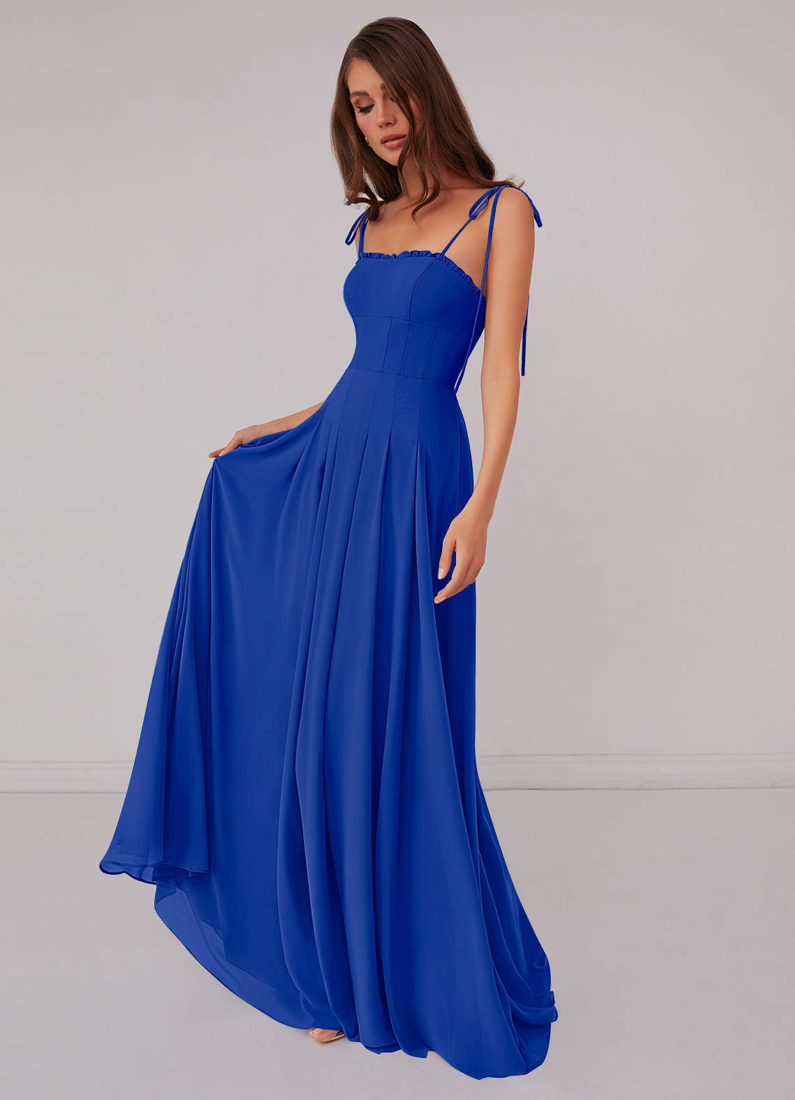 Royal Blue Box Pleated Chiffon A-Line Dress Bridesmaid Dresses | Azazie