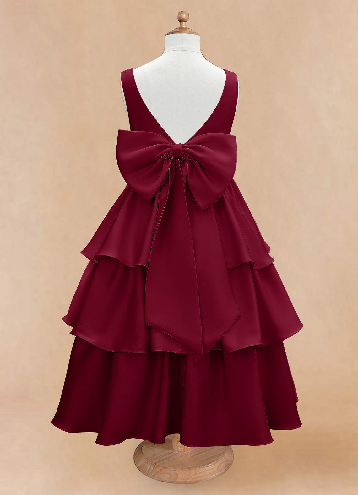 Azazie Margie Burgundy A-Line Bow Stretch Satin Dress | Azazie