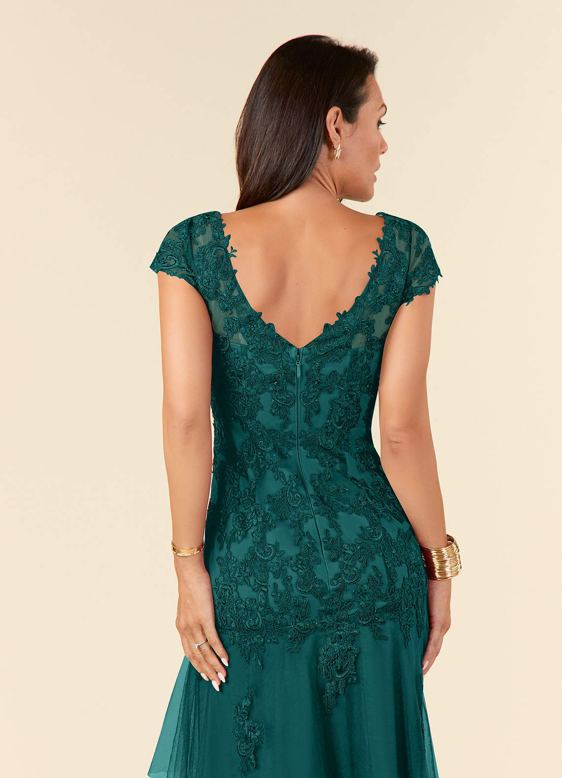Peacock Azazie Romy Mermaid V-Neck Sequins Tulle Floor-Length Dress ...