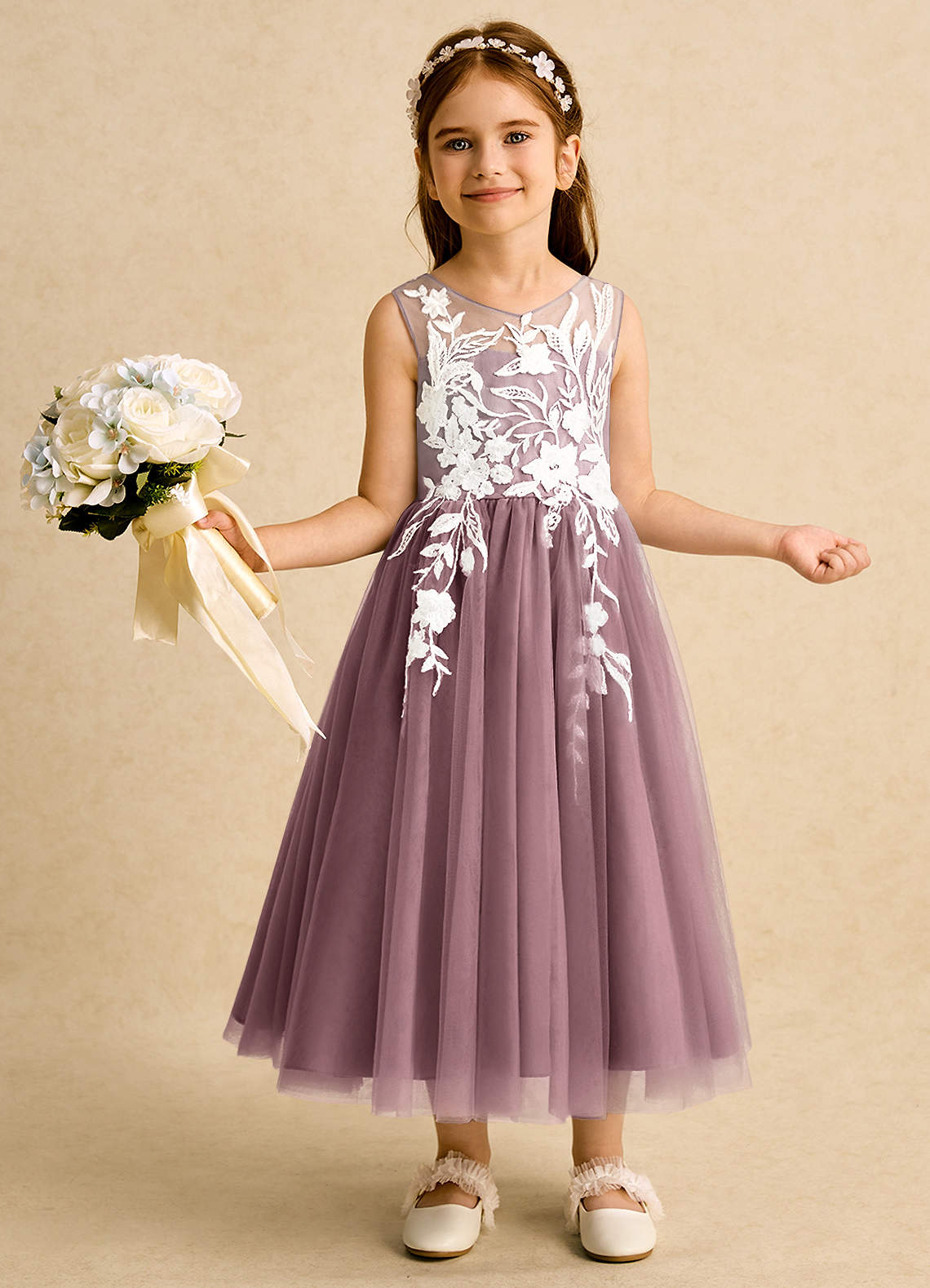 Azazie Sundae Vintage Mauve Ball-Gown Lace Dress | Azazie