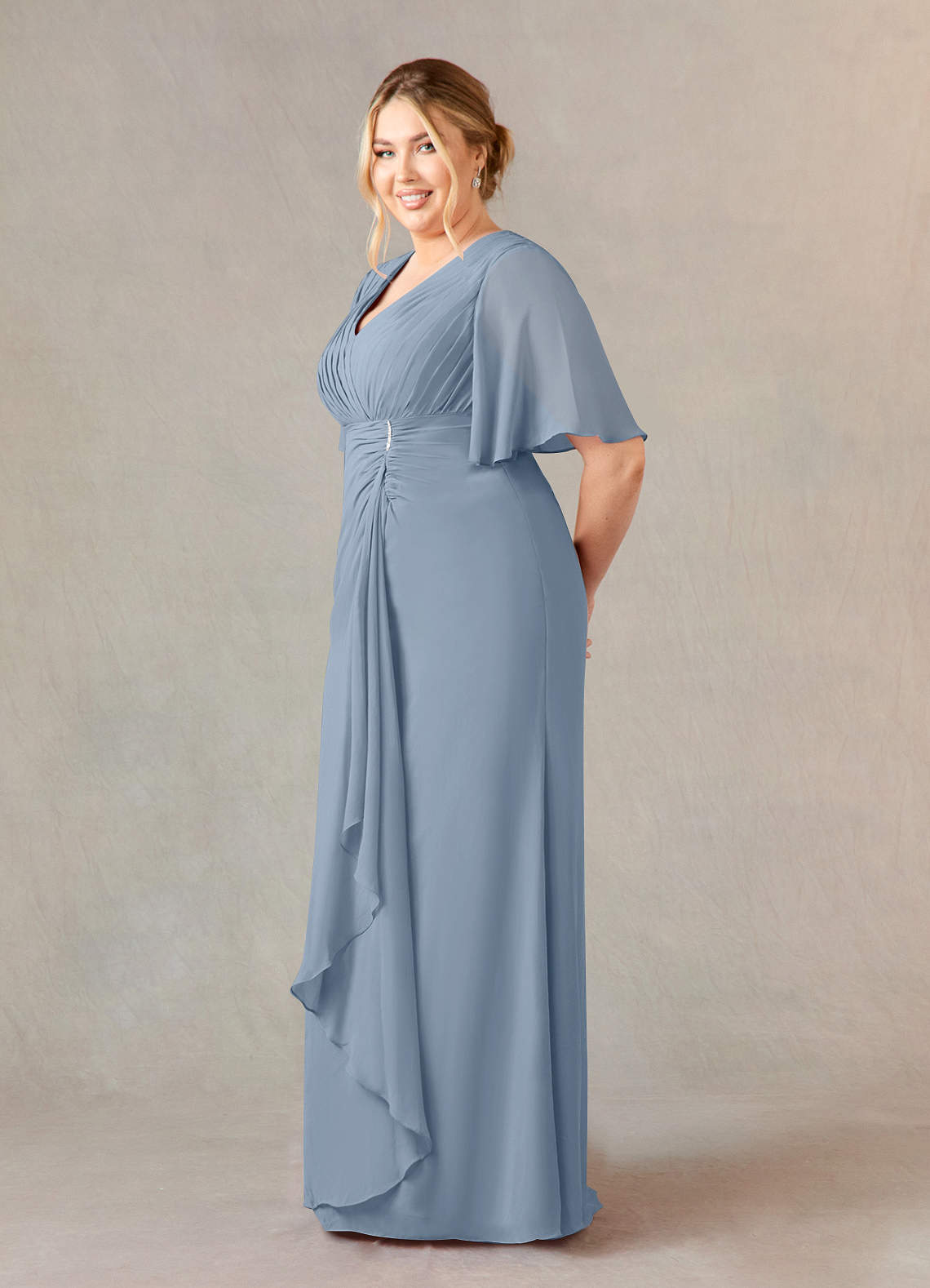 Azazie Carson Dusty Blue A-Line V-Neck Lace Chiffon Dress | Azazie