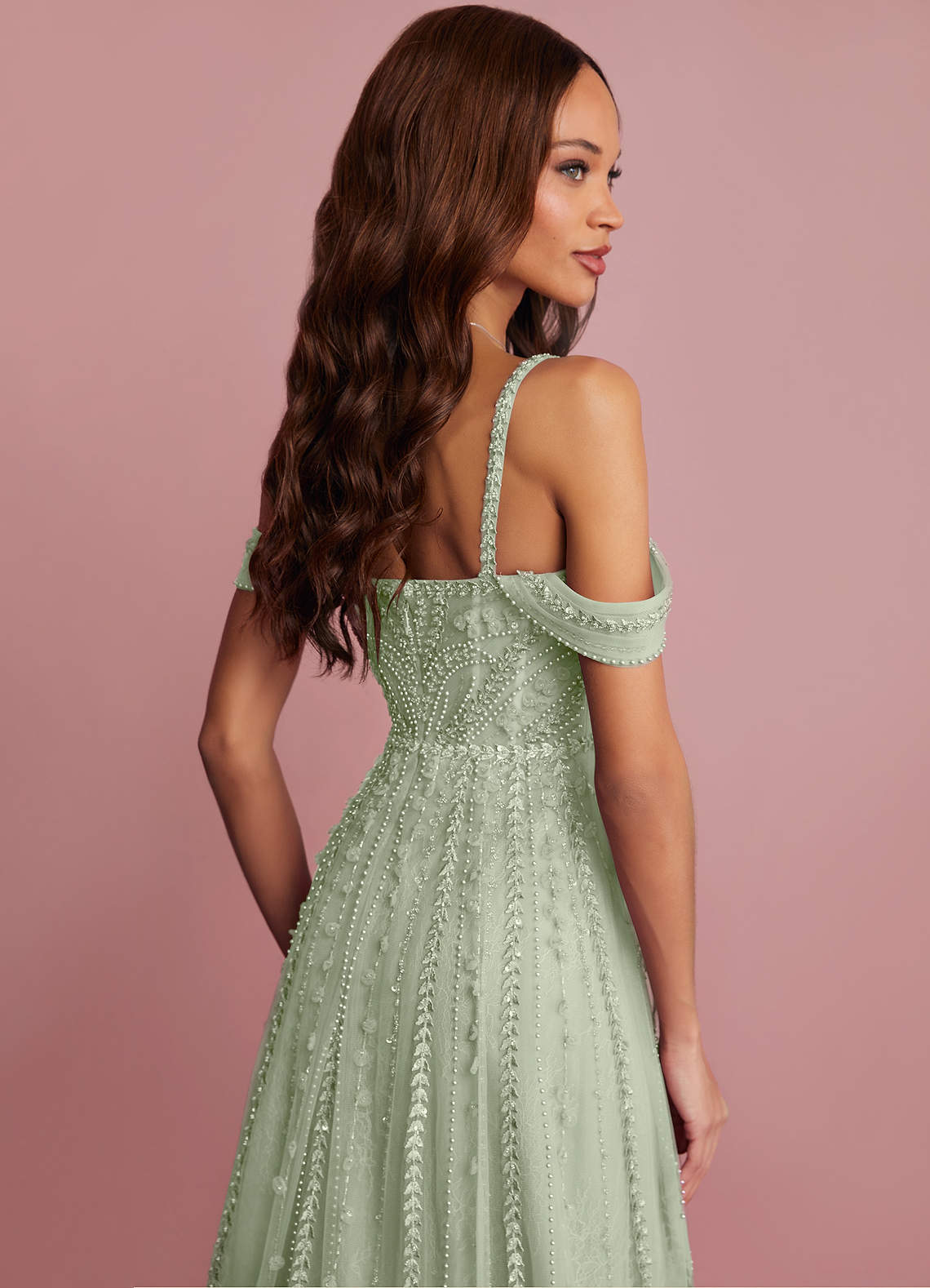 Barbie ♥ Azazie Beaded Motif Corset Bodice Tulle A-Line Gown | Azazie