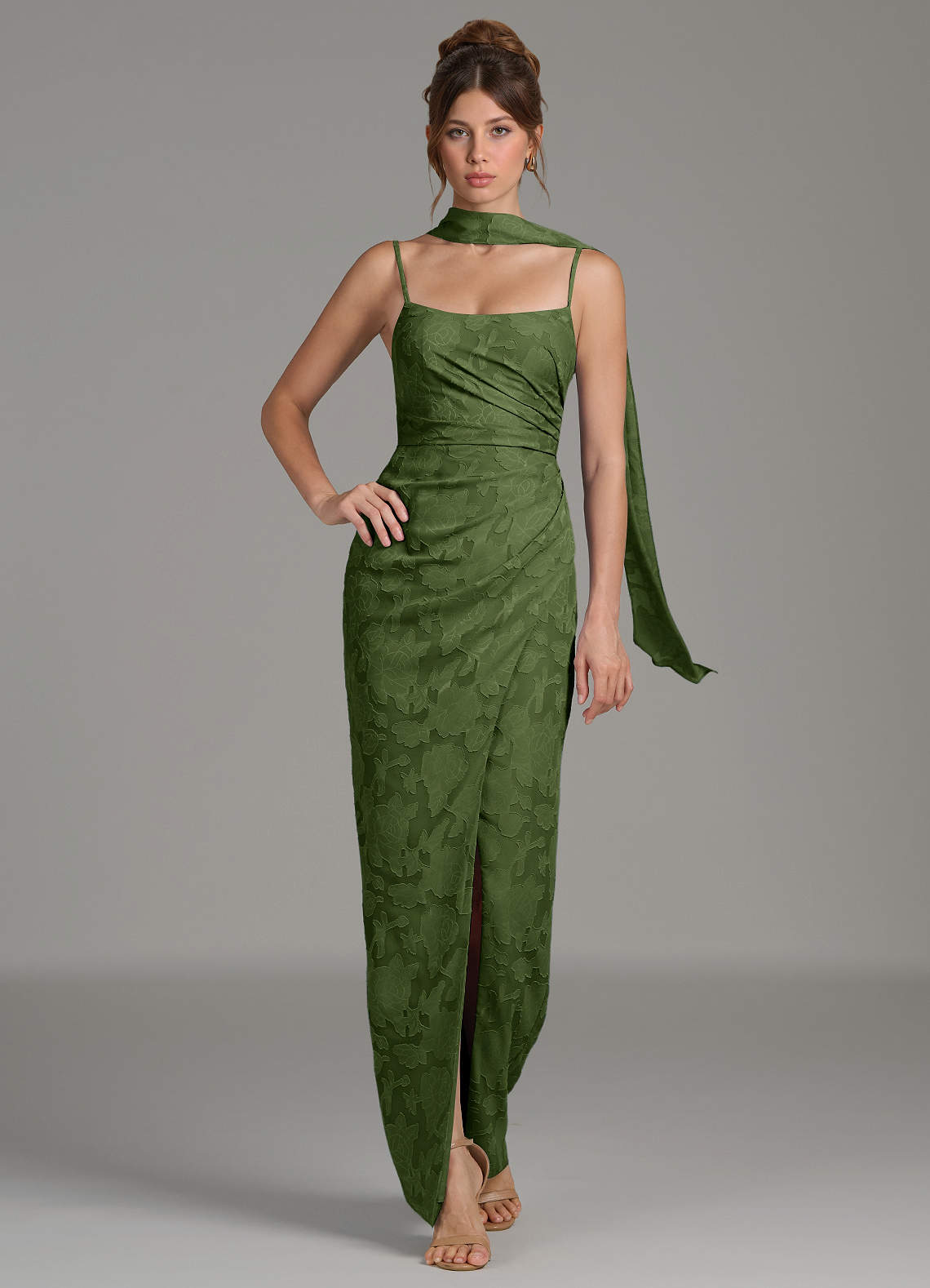 Azazie Calandra Olive Floral Burnout Bridesmaid Dresses | Azazie