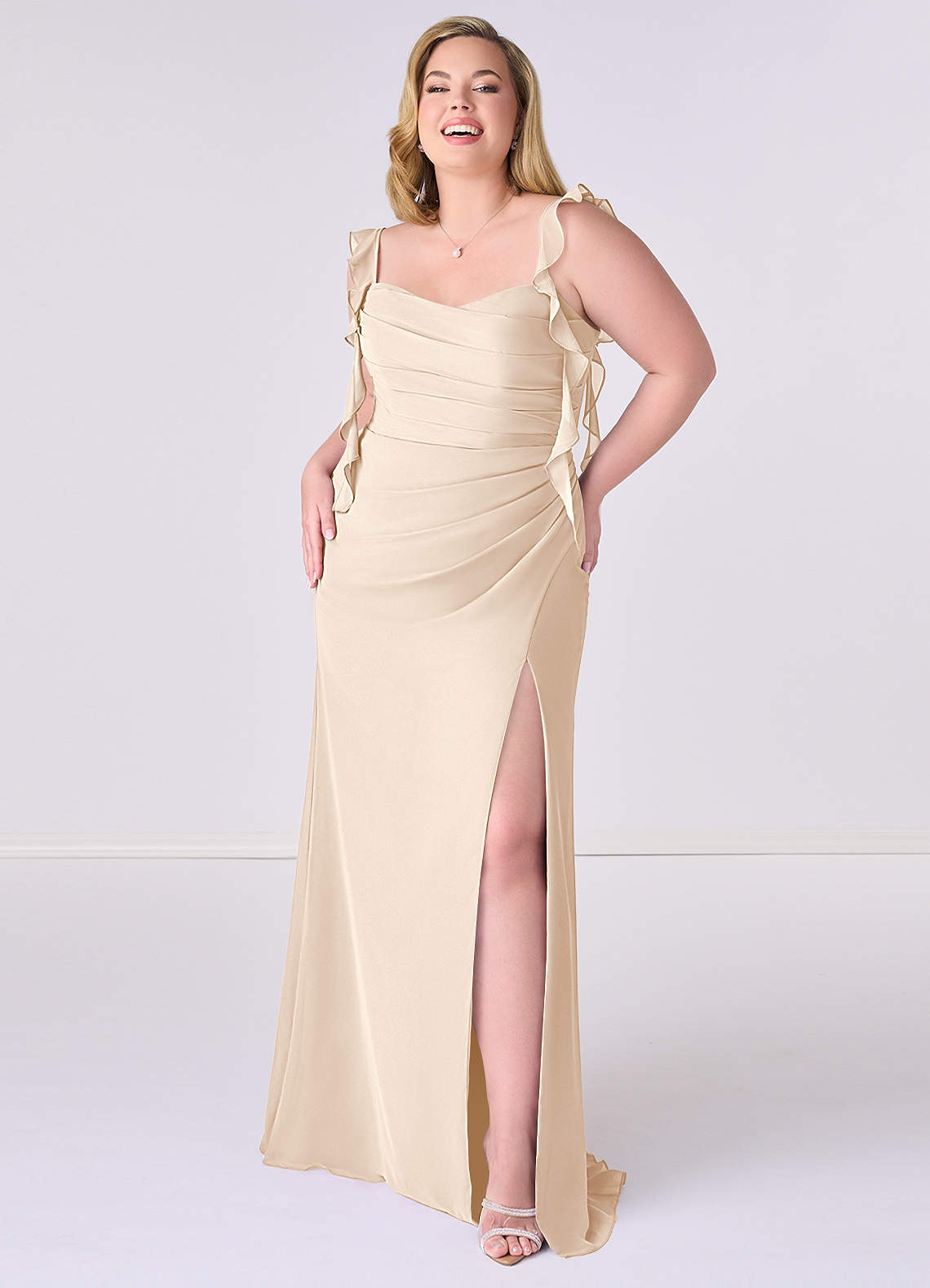 White Alabaster Sweetheart Pleated Ruffle Chiffon Mermaid Dress ...