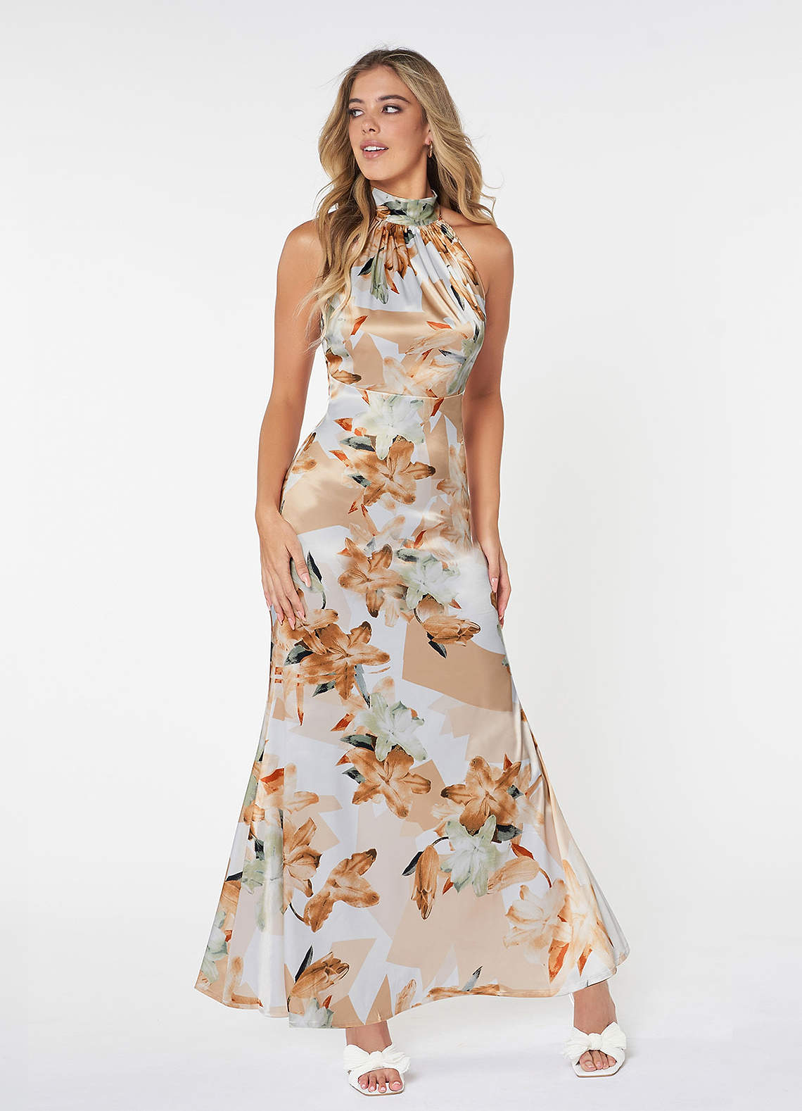 Yellow Deary Yellow Floral Print Halter Maxi Dress Azazie