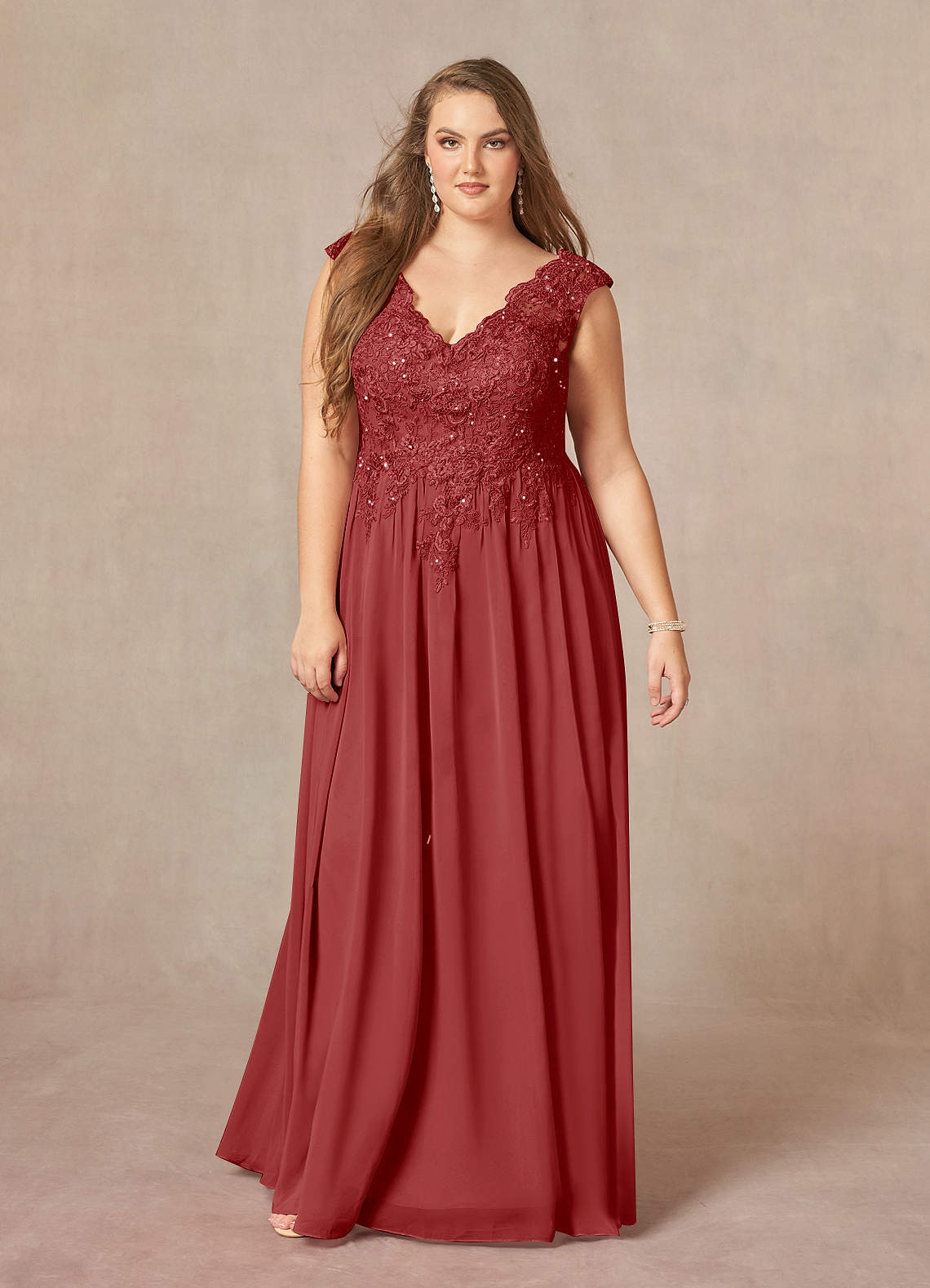 Azazie Amethyst Rust A-Line V-Neck Sequins Chiffon Dress | Azazie