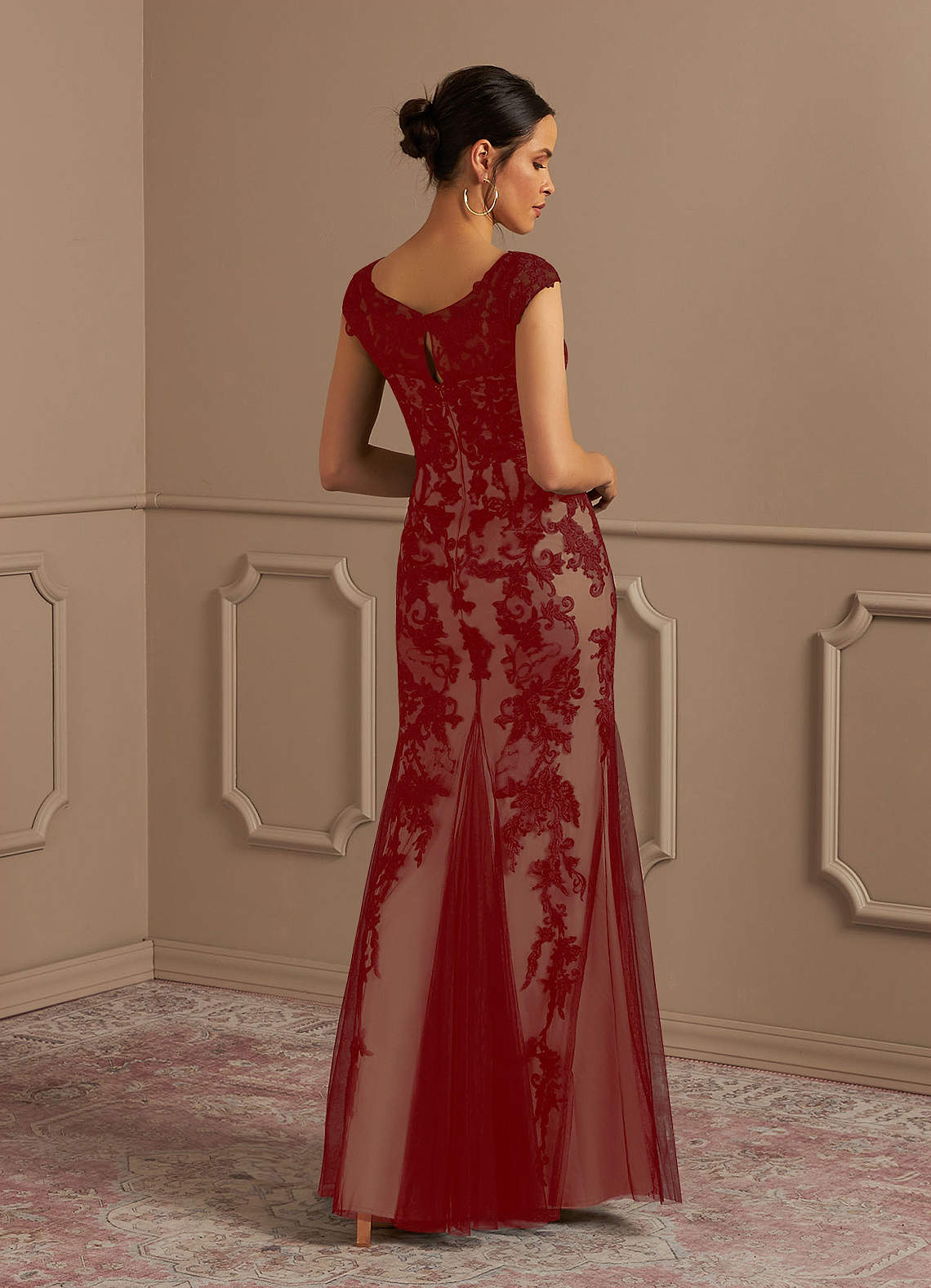 Azazie Melena Rust Champagne Mermaid Lace Tulle Dress | Azazie UK