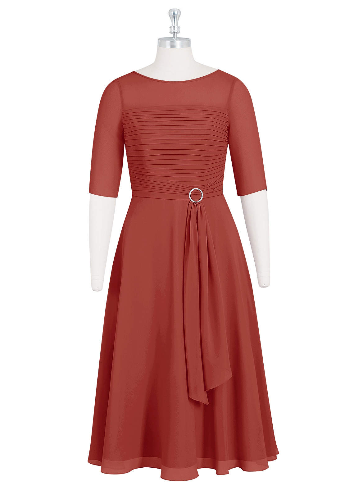 Azazie Naomi Terracotta A-Line Boatneck Pleated Chiffon Dress | Azazie Azazie Naomi Terracotta A-Line Boatneck Pleated Chiffon Dress | Azazie