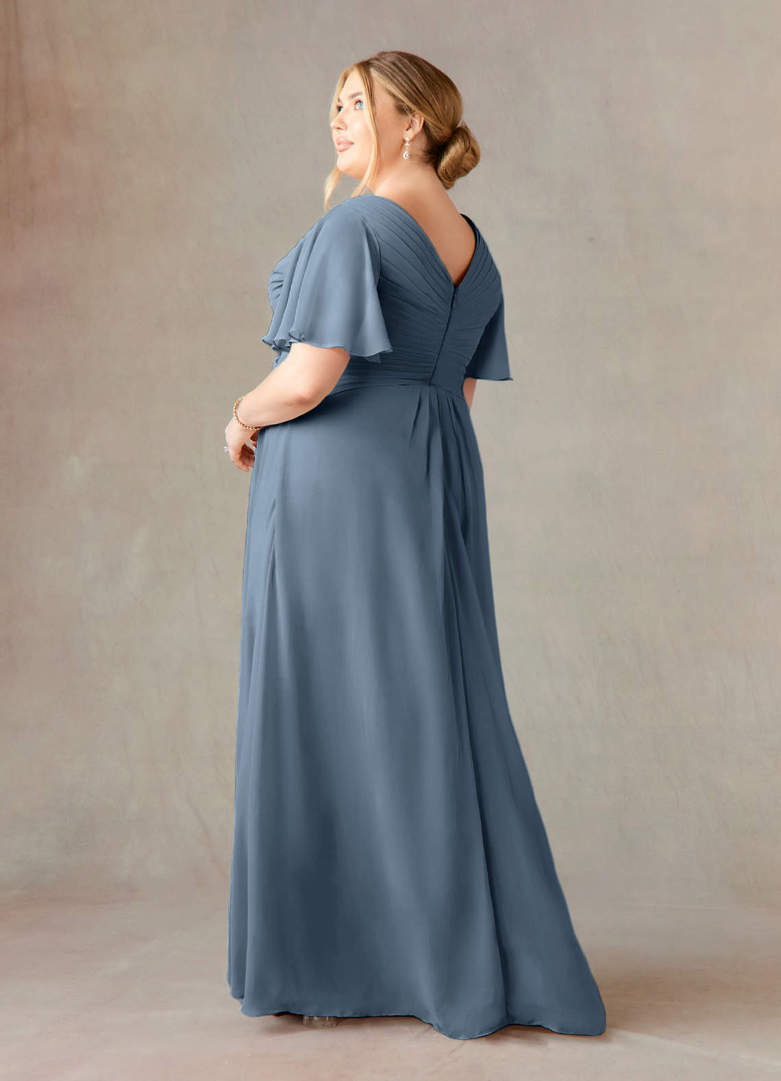 Azazie Morning Glory Neptune A-Line V-Neck Ruched Chiffon Dress | Azazie