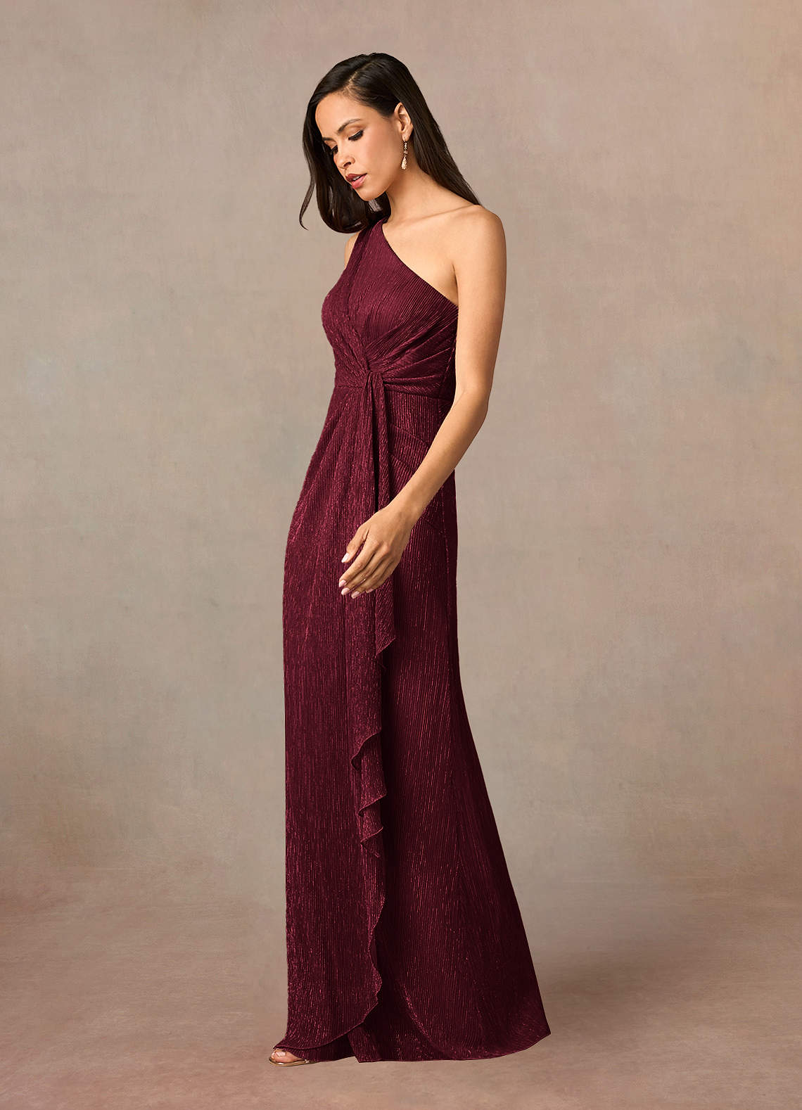 Azazie Theresa Ruby Sheath One Shoulder Metallic Mesh Dress | Azazie