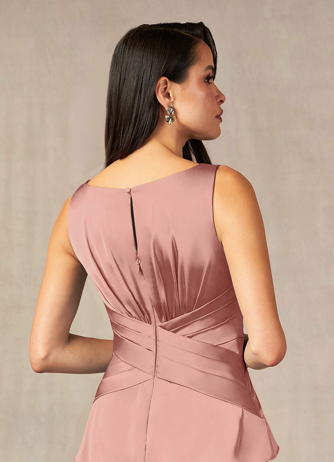 Azazie Viola Rosette A-Line Pleated Stretch Satin Dress | Azazie